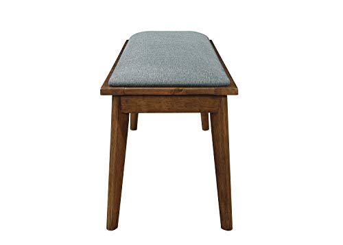 Coaster Furniture Aldredo Mid Century Modern Wood Dining Bench Upholstered Padded Seat Cushion Gray Fabric Walnut 108083