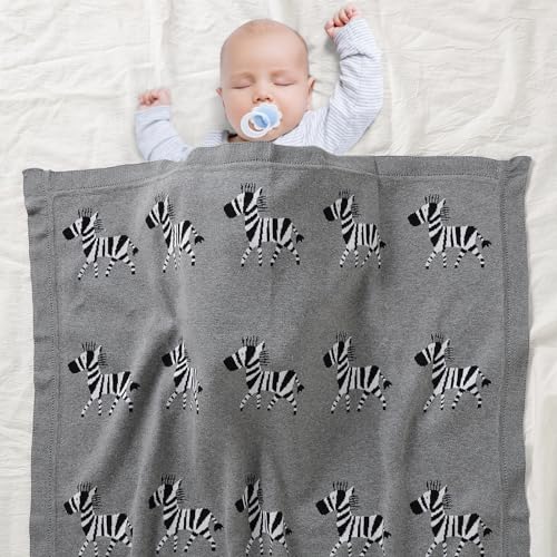 mimixiong 100% Pure Cotton Baby Blankets Soft Nursery Swaddling Blanket for Newborn Baby with Cute Zebra Grey Size 30 x 40 inches