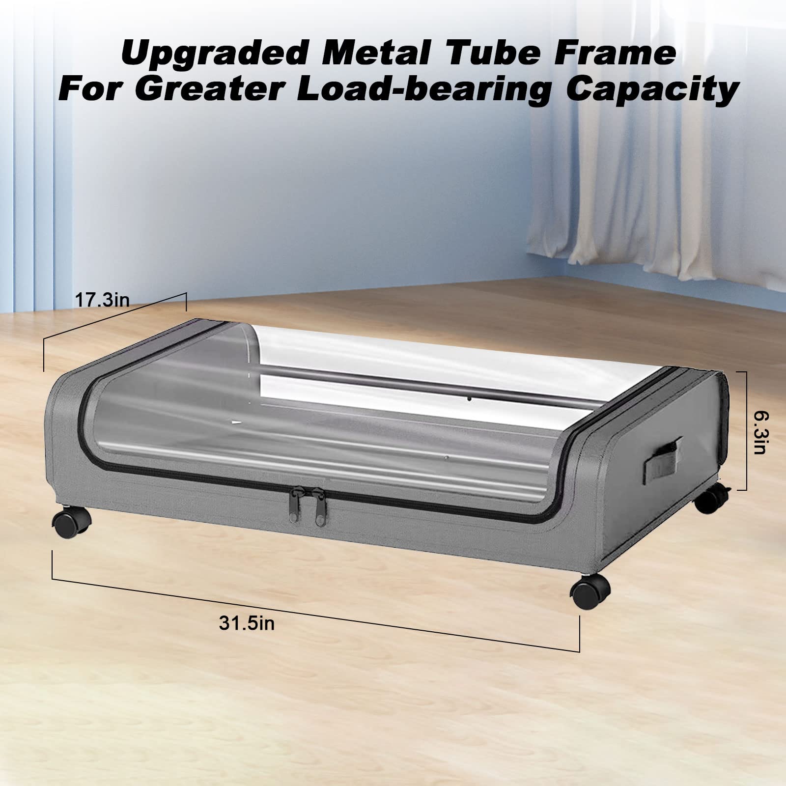 Longzhuo Under Bed Storage with Wheels, Under Bed Storage Containers, Rolling Under Bed Storage, Dustproof Under Bed Shoe Storage, Organization and Storage for Clothes, Shoes