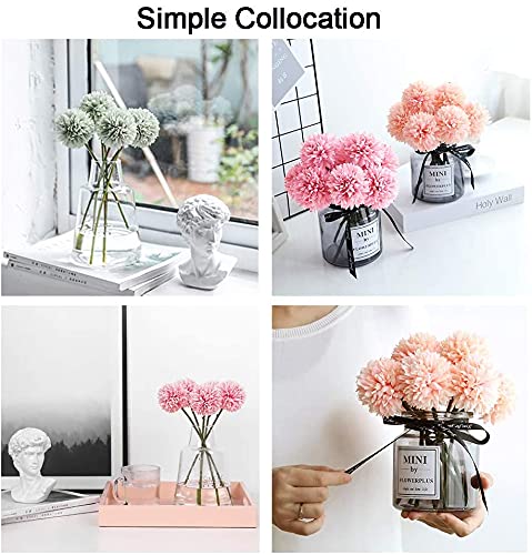 Fantasy Gardens Artificial Fake Flower Plants Silk Chrysanthemum 10Pcs DIY Ball Hydrangea Arrangements Wedding Bouquets Decor Home Kitchen Garden Party Table (Orange)