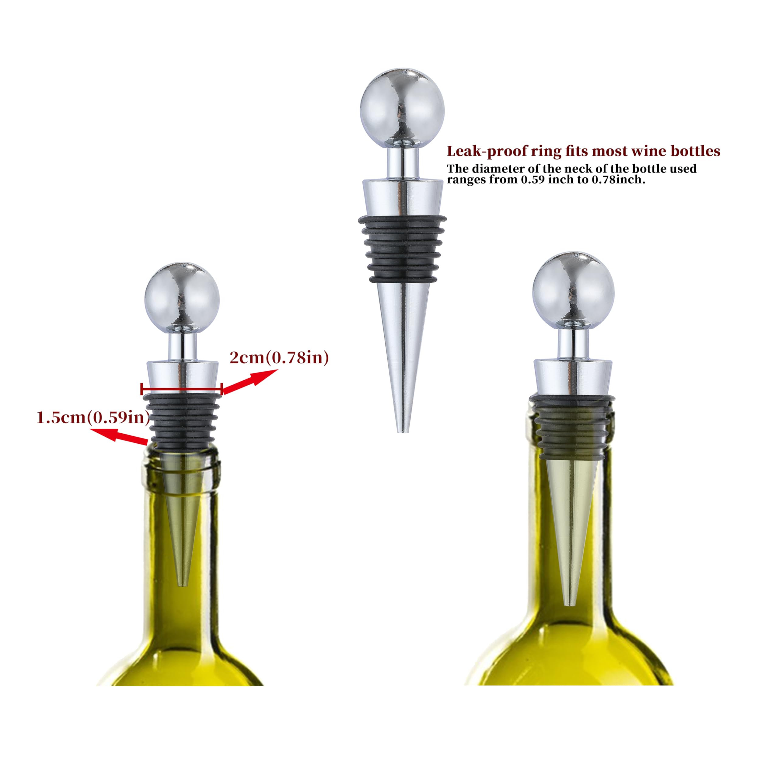 4PCS Wine Stopper, HIA Reusable Leak Proof Wine Stoppers, Premium Materials (Aluminium Alloy + Silicone) Wine Bottle Stopper, Wine Corks for Bar, Camping, Party, Wedding