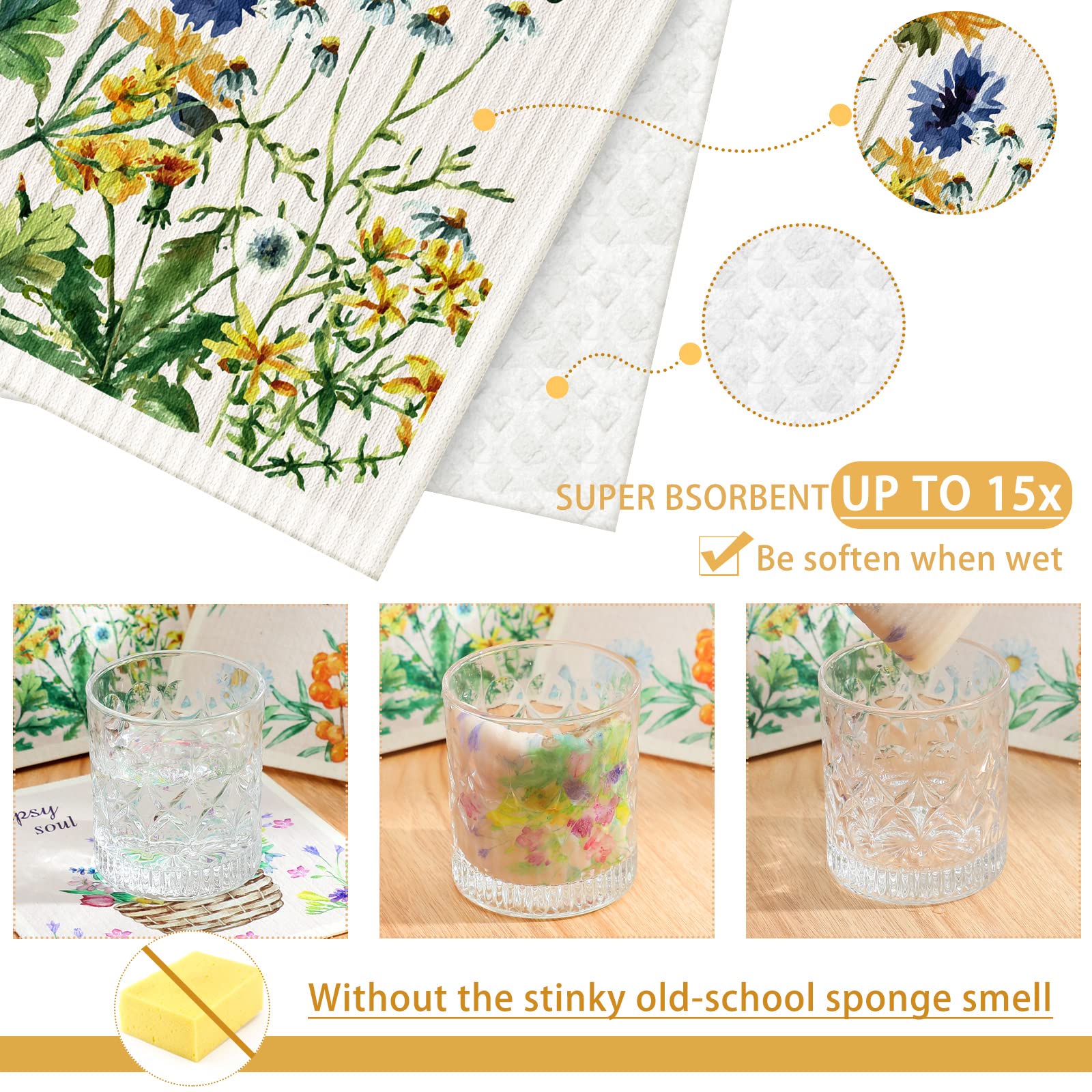 8 Pcs Swedish Kitchen Dishcloths Soft Swedish Kitchen Cloths for Kitchen Reusable Dish Towels Absorbent and Fast Dry Kitchen Washcloths for Dishes Reusable Washcloths Washable Cleaning Wipes (Flower)
