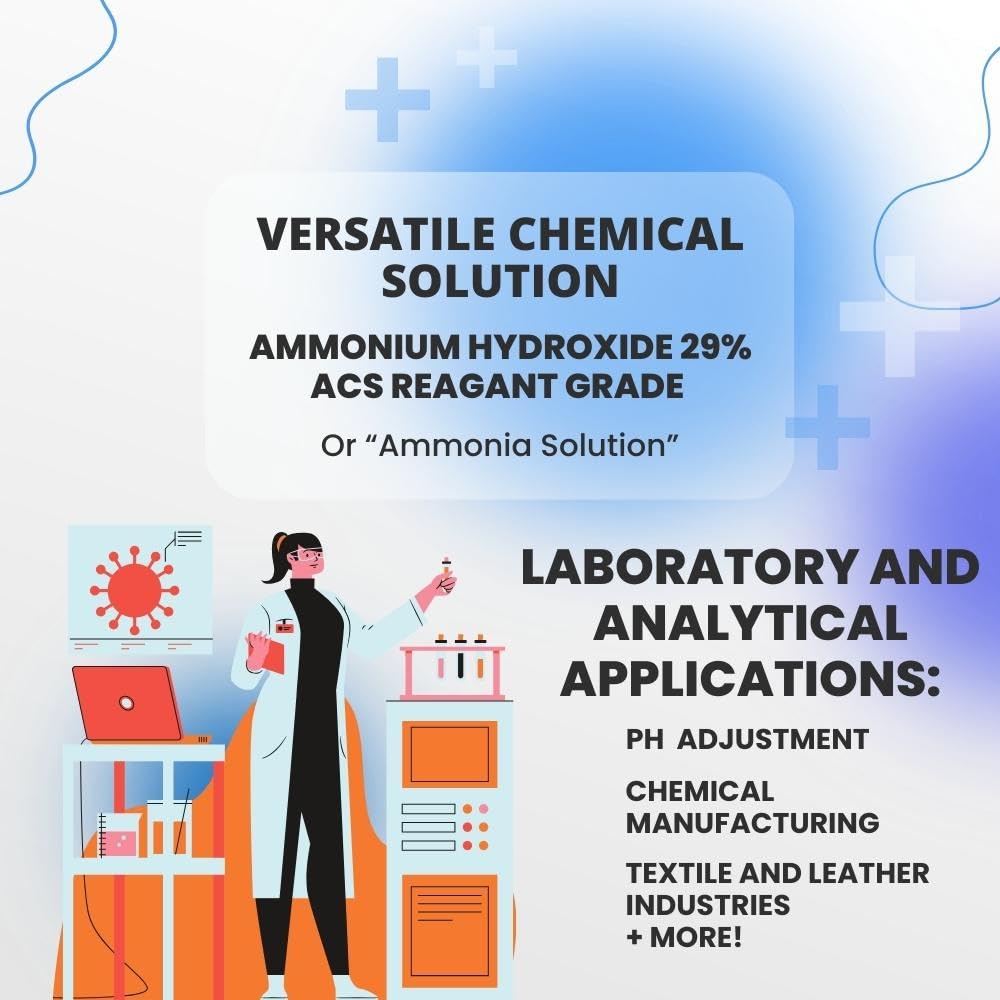 Ammonium Hydroxide 29% - ACS Reagent Grade - 1 Gallon - Uses: Cleaning Agent, Fertilizer, Plastics, Rayon, Rubber