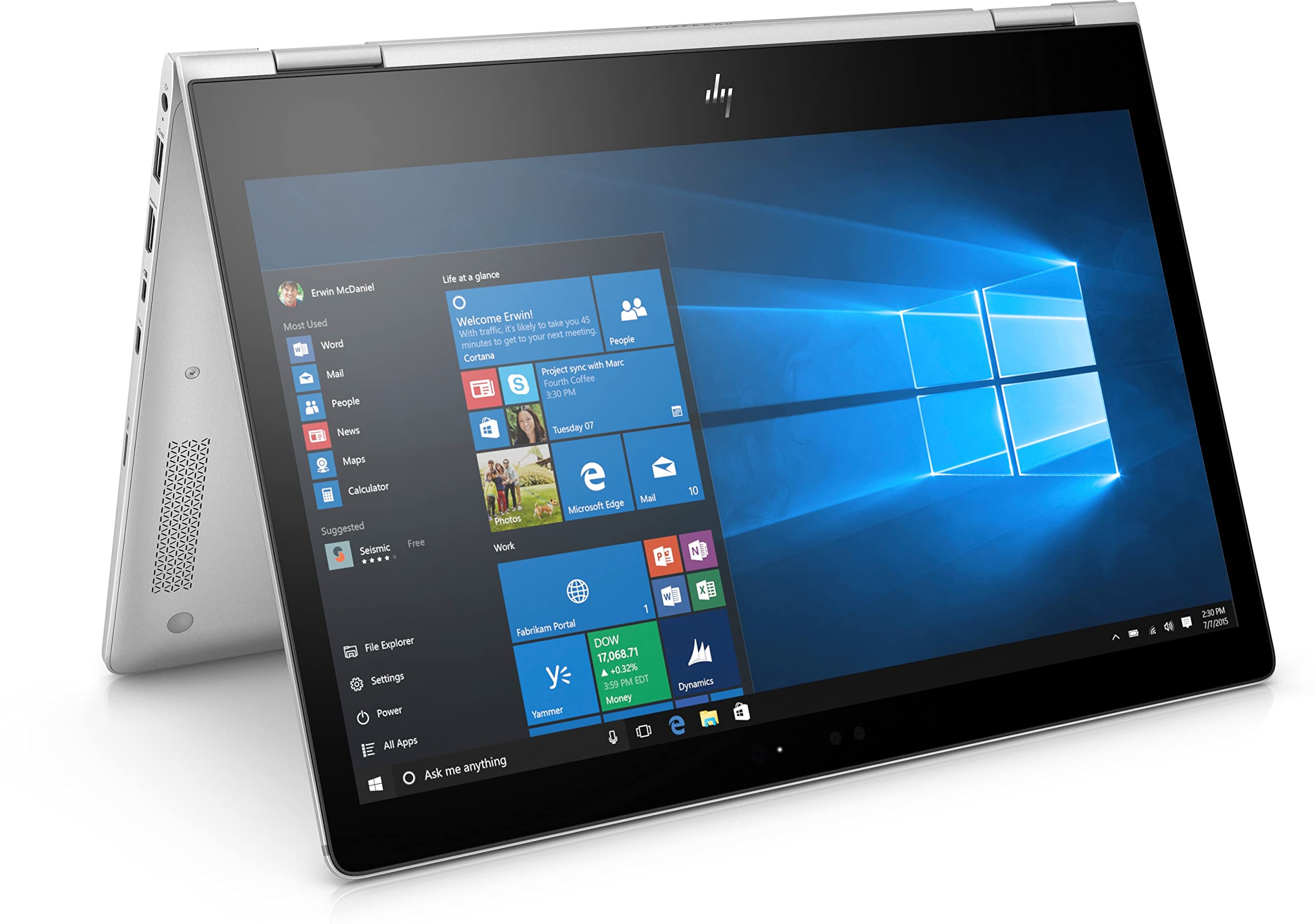 HP 2QU70UT#ABA Elitebook X360 1030 G2 13.3" Flip Design Notebook, Windows, Intel Core I7 2.7 Ghz, 8 GB Ram, 512 GB SSD, Silver