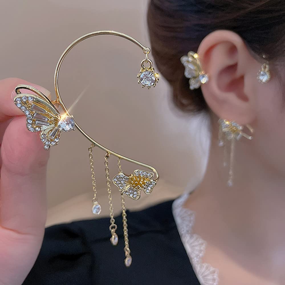 4PCS Women's No Pierced Ear Clips Butterfly Flower Flying Swallow (4PCS Butterfly Flower Ear Clips)