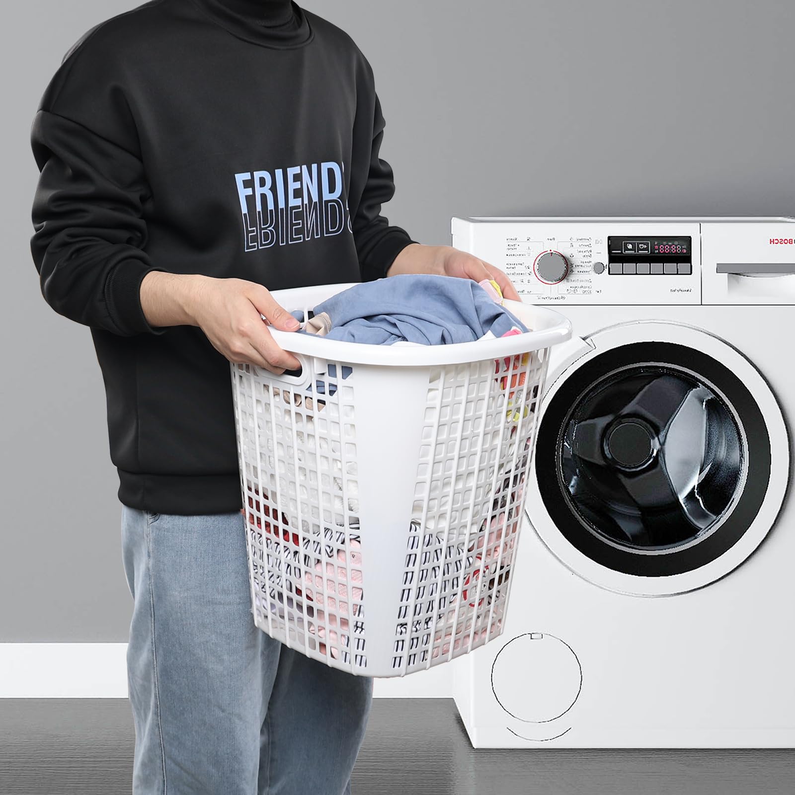 Afromy 6-Pack 45 L Plastic Laundry Basket, 16.54" Tall Clothes Hamper for Clothes, Towels&Toys in the Family and Dorm, White
