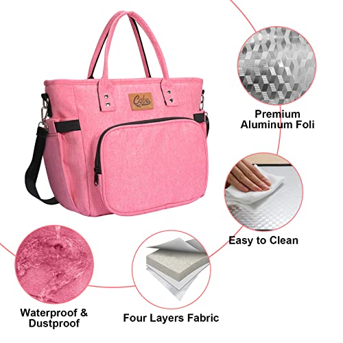 CGBE Lunch Bag for Women/Men, Leakproof Insulated Lunch Bag For Adults, Big Lunch Tote Bag With Removable Shoulder Strap and Bottom Plate, Reusable Large Lunch Box For Work Picnic School Beach (Pink)
