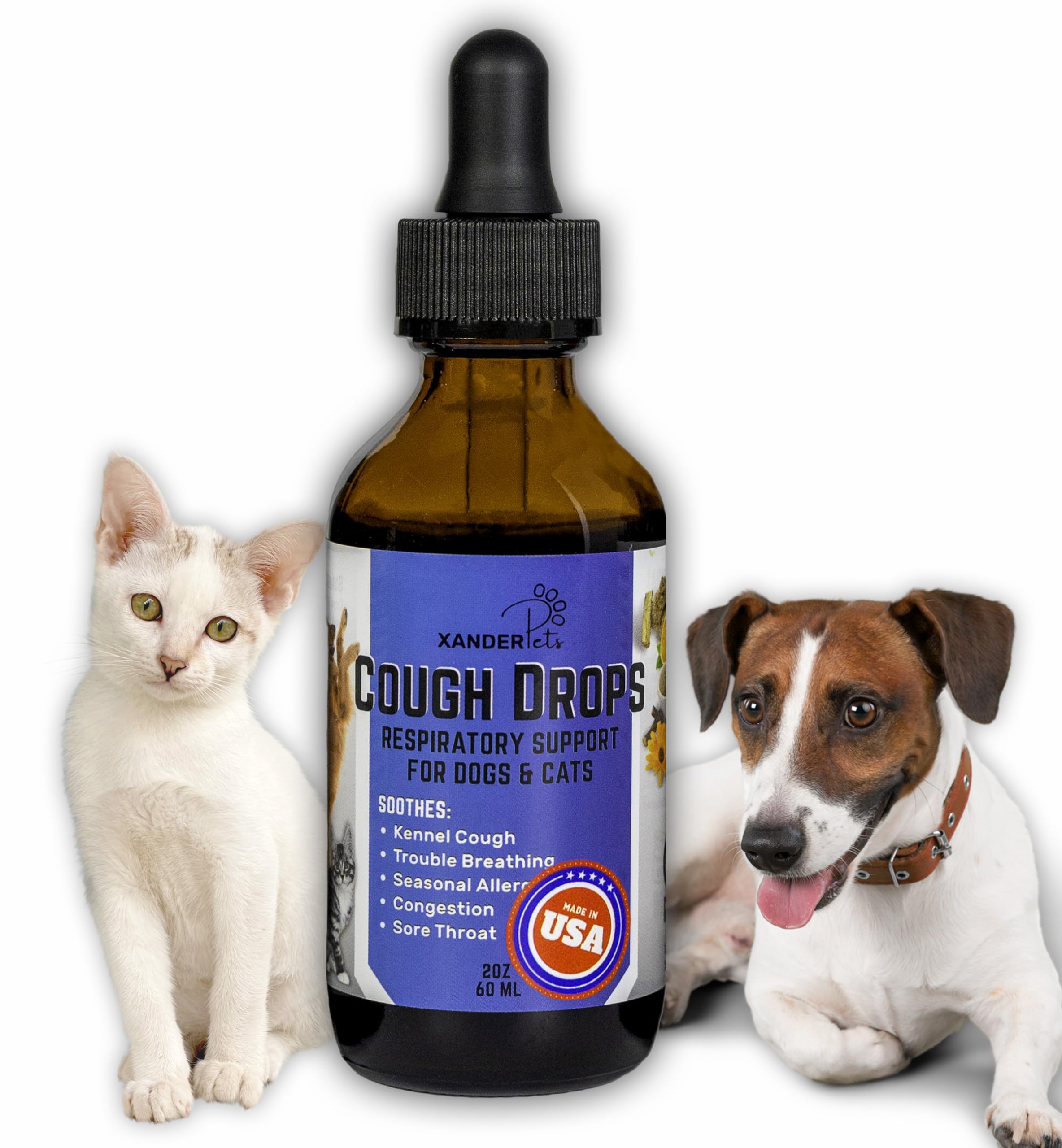 Dog Cough Treatment - Kennel Cough Treatment - Dog Allergy Relief - Itch Relief - Wet & Dry Cough Suppressant - for Dogs & Cats - XanderPets USA 1200 Drops