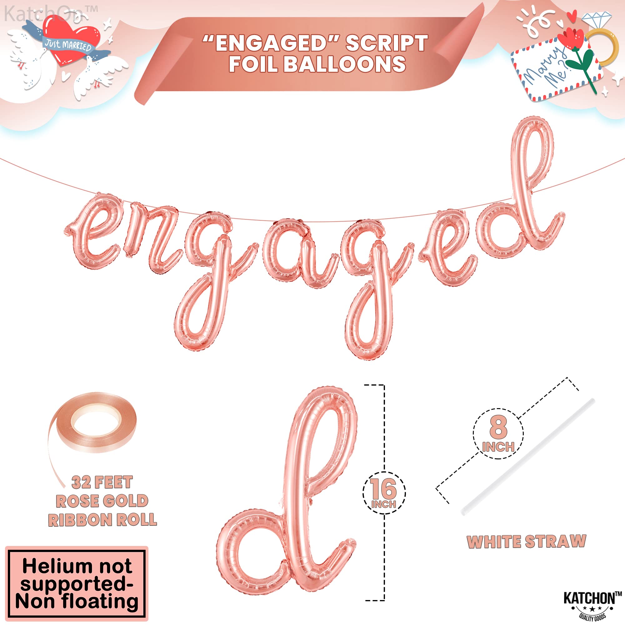 KatchOn, Rose Gold Engaged Balloons - 10 Feet, 16 Inch | Engagement Balloons for Engagement Party Decorations | Engagement Decorations | Bachelorette Party Decorations | Bridal Shower Decorations