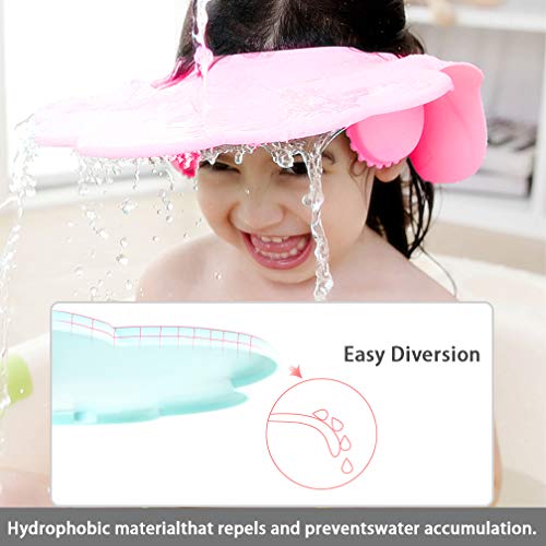 Maveek Baby Bathroom Safety Visor Caps Child Shower Cap,Adjustable Sticker, Comfortable, Soft, Safe, Waterproof & Elastic Ring Hat – for Showers, Bathing, Hair Cut, Pool, Beach, Toddlers (Pink)