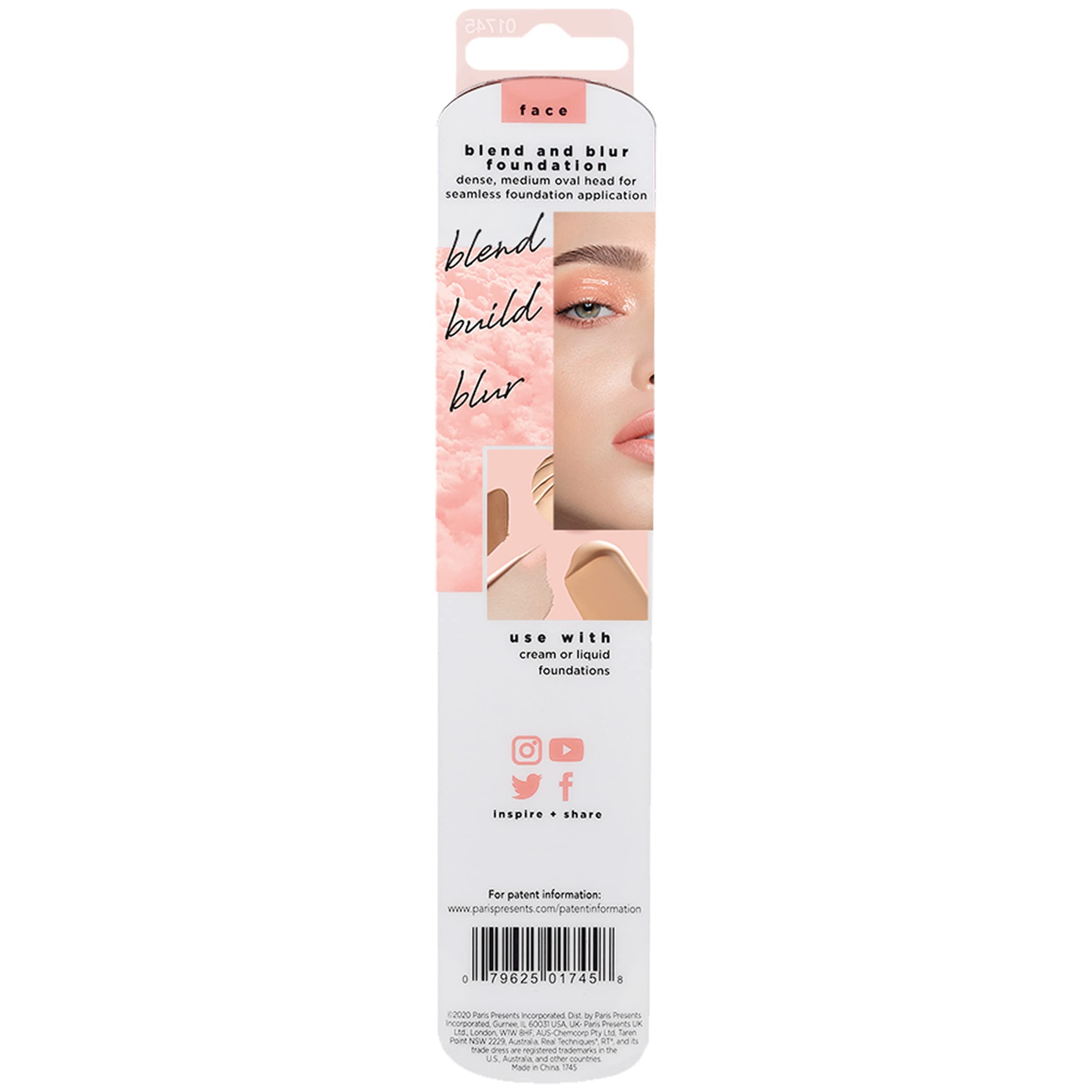 Real Techniques Blend & Blur Foundation Brush, For Liquid Foundation, Long Handle, Easy Makeup Application, Oval Shaped Brush Head with Dense, Plush, Synthetic Bristles, Orange Face Brush, 1 Count
