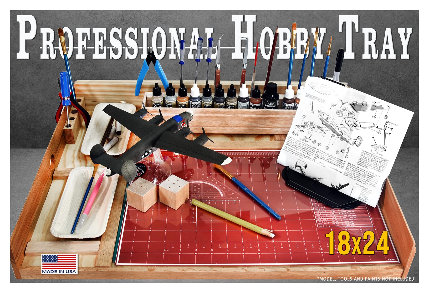 Hobby Tray, Model Building Work Area, 18x24 Modeling Work Station, Resin Printing, Crafting Tray and Portable Work Area (Natural Wood)