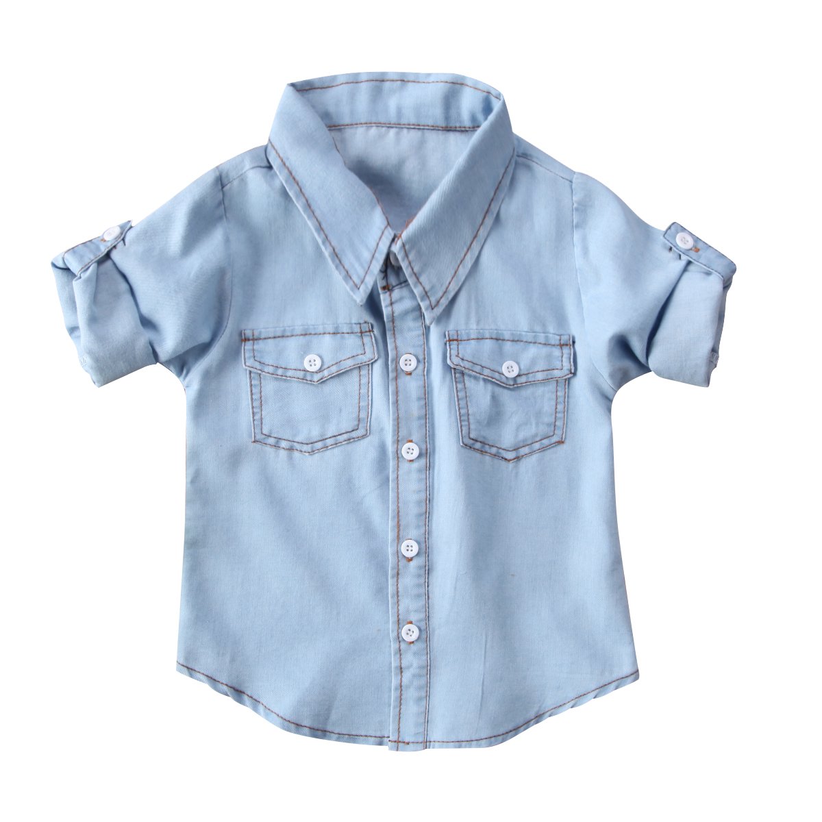 Honganda Fashion Kids Toddler Baby Boy Girl Adjustable Sleeve Denim Shirt Tops Blouse (Denim, 2-3 Years)