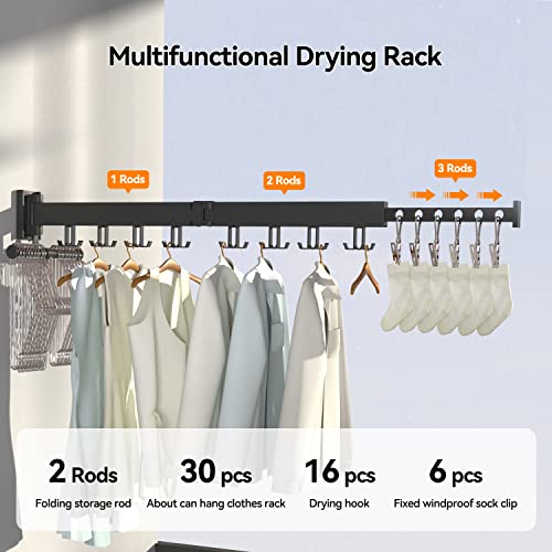 BAICIWE Wall Mounted Clothes Drying Rack, Retractable Laundry Drying Rack, Clothes Drying Rack Folding Indoor, Space Saver, Drying Rack Clothing for Balcony, Laundry, Bathroom, Patio(Bi-Fold)