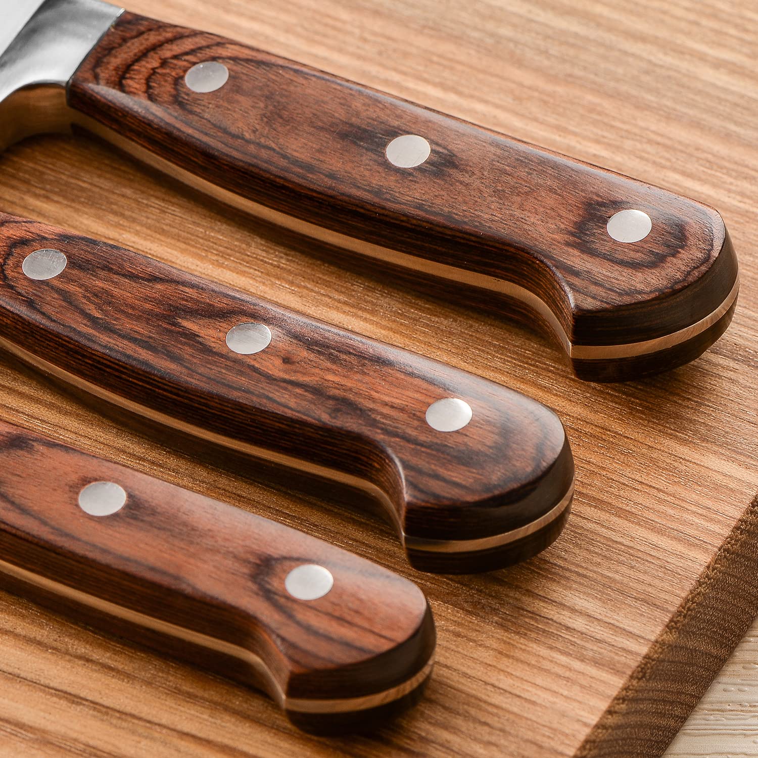 AOKEDA 15-Piece Kitchen Knife Set with Block, Stainless Steel Knives, include Sharpener, Poultry Shears (Classic Pakkawood)