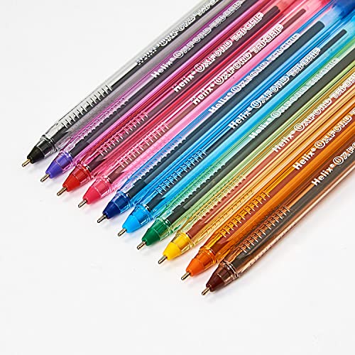 Helix Oxford Tri-Grip Ballpoint Pens (x10 Pack Assorted Colours) with Plastic Free Packaging