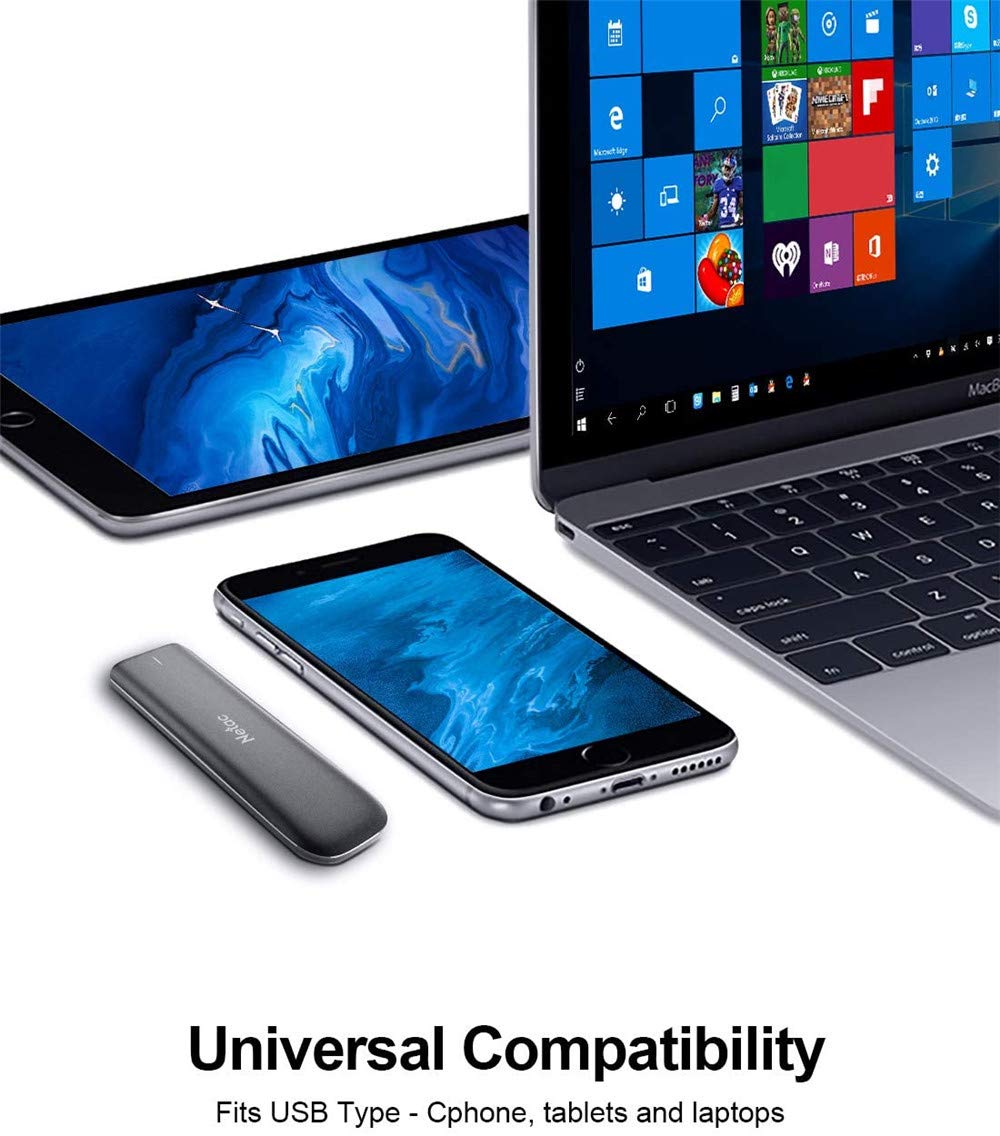 Netac SSD External Drive, 500GB Portable SSD for Type C, Up to 980MB/s, NVME SSD PCIE, USB 3.2 Gen2 10Gbps External Solid State Drive