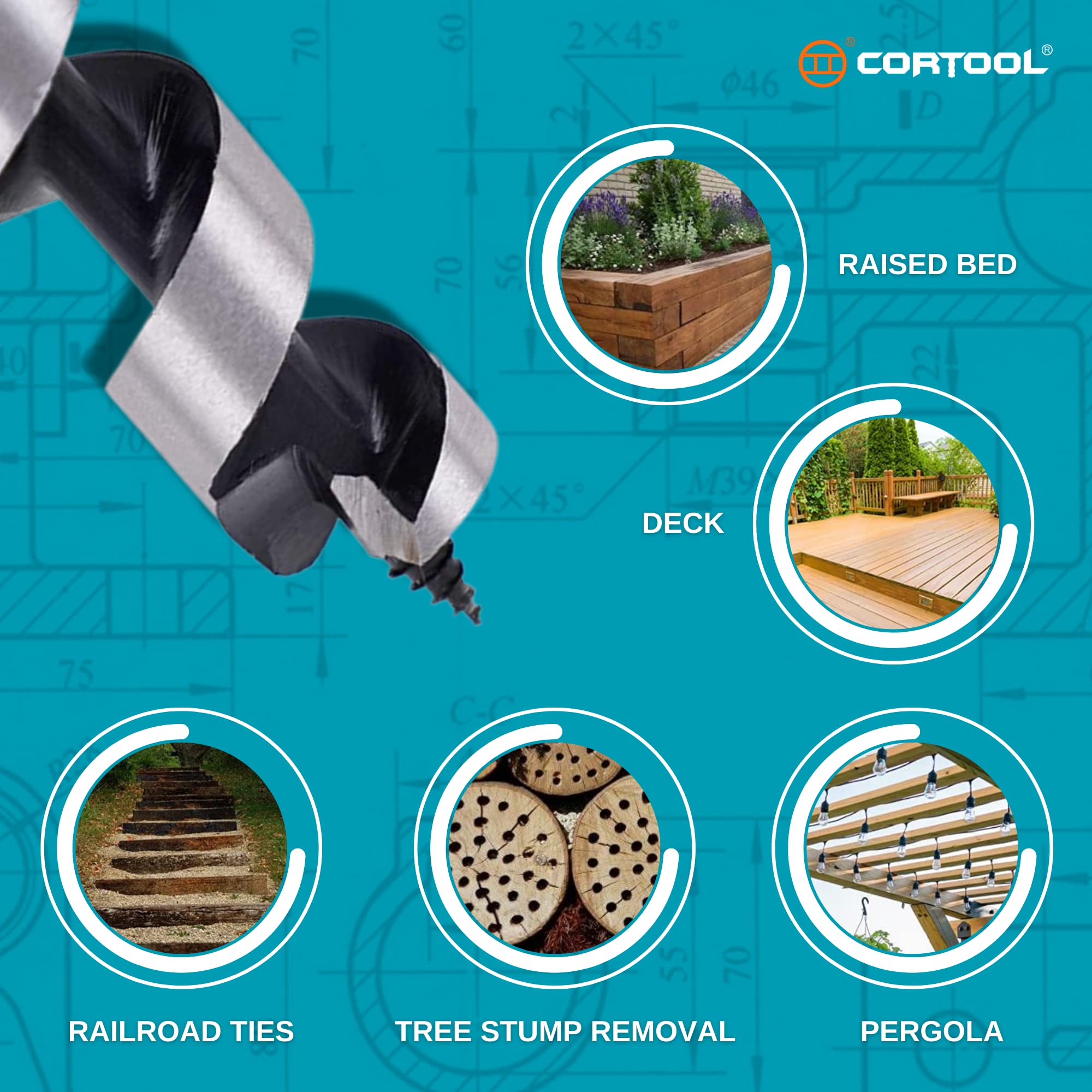 Auger Drill Bit for Wood 9 Inch with 7 Inch Carpentry Pencils (8-Piece Auger Bits Set)