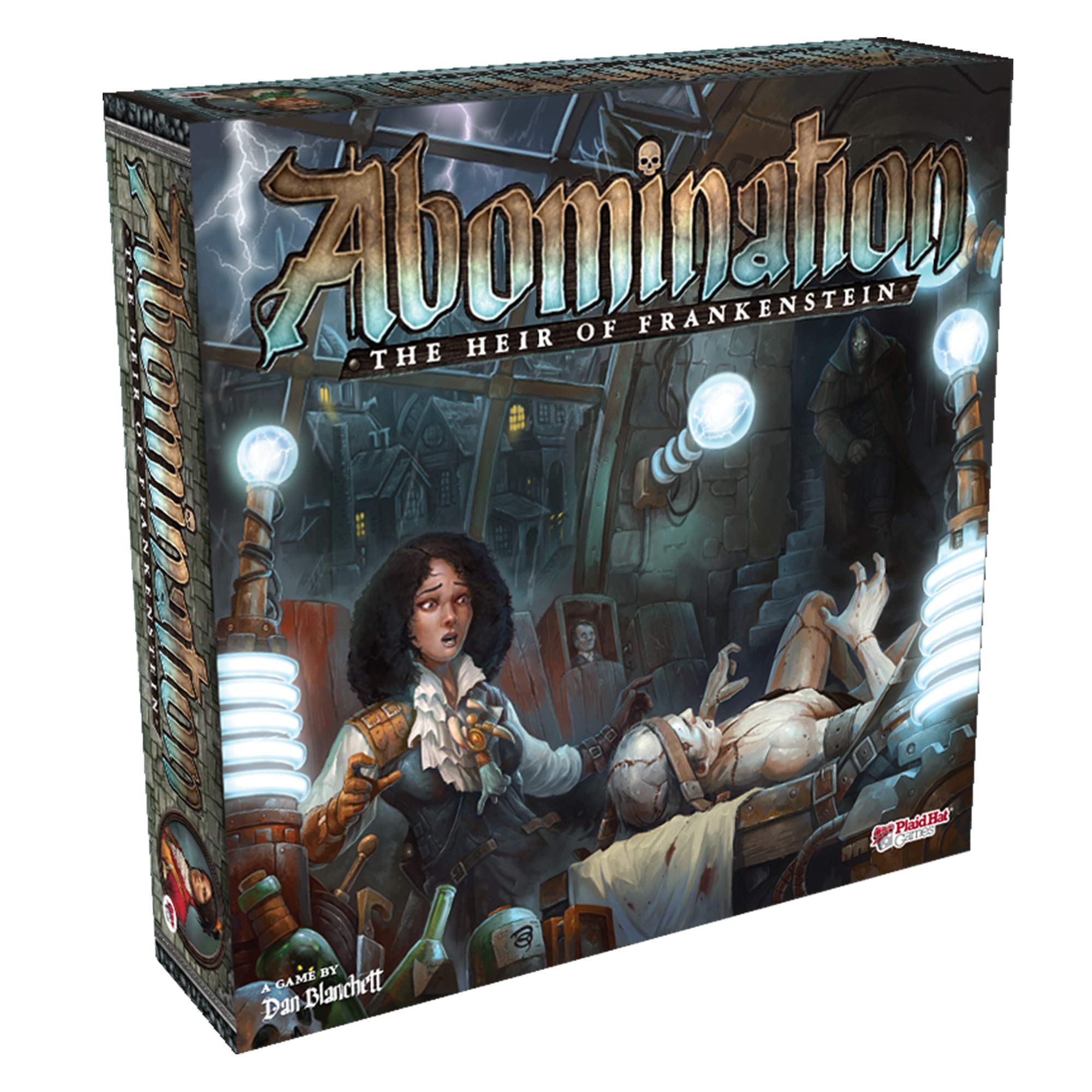 Abomination The Heir of Frankenstein Board Game - Create Monstrous Masterpieces in a Race Against Time! Horror Strategy Game, Ages 14+, 2-4 Players, 60-120 Min Playtime, Made by Plaid Hat Games