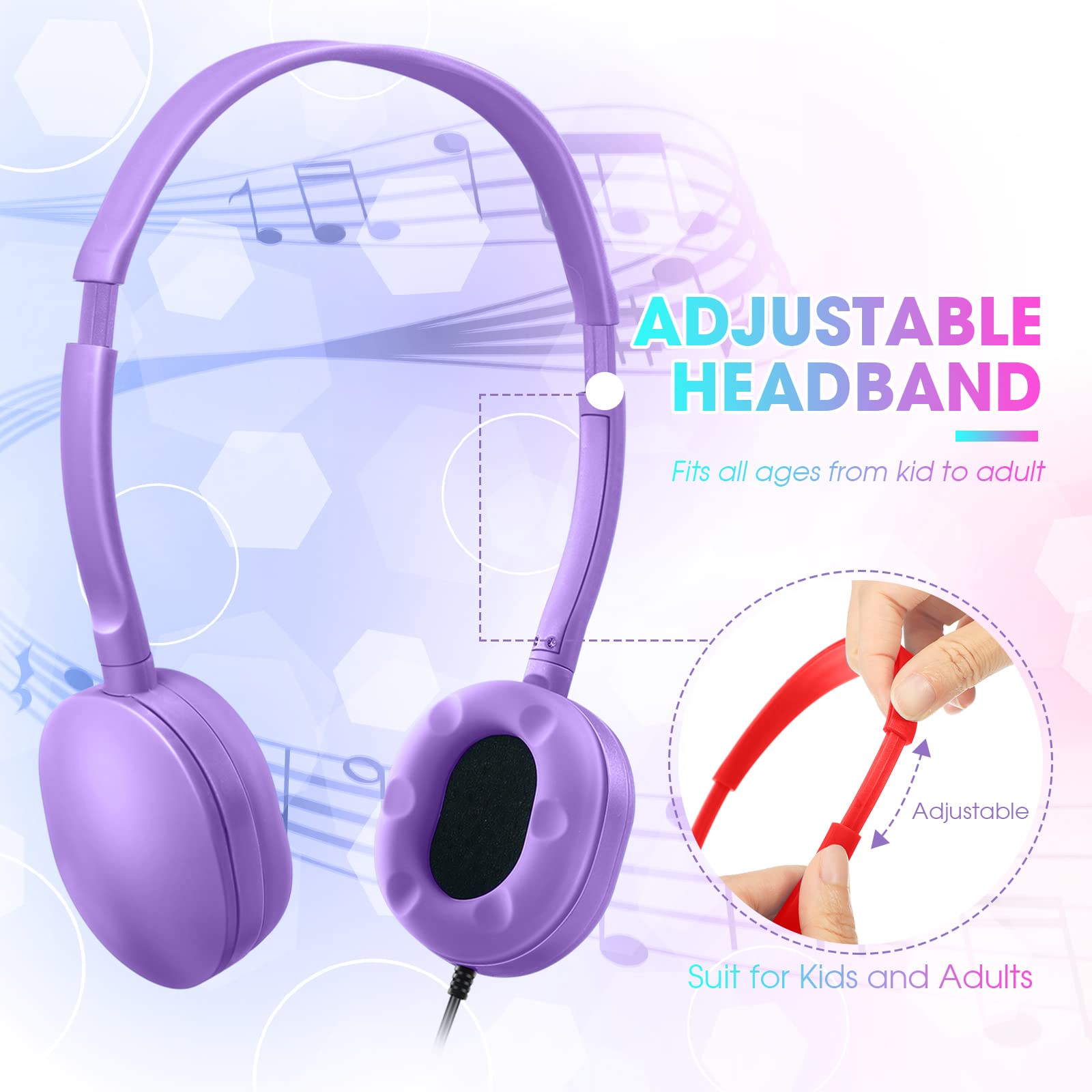 50 Pack Bulk Classroom Headphones Colorful Student Wired Headphone Comfortable Adjustable On Ear Headphone with 3.5 mm Headphone Plug for School Classroom Kids Adults Testing Libraries Airplane Travel