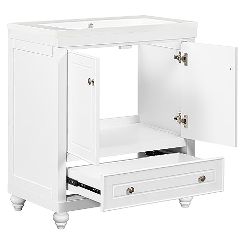 Bellemave 30" Bathroom Vanity with Ceramic Basin Sink, Combo Cabinet Under-Mount Sink, Bathroom Storage Cabinet with 2 Doors and 1 Long Drawer for Bathroom No Mirror (White)