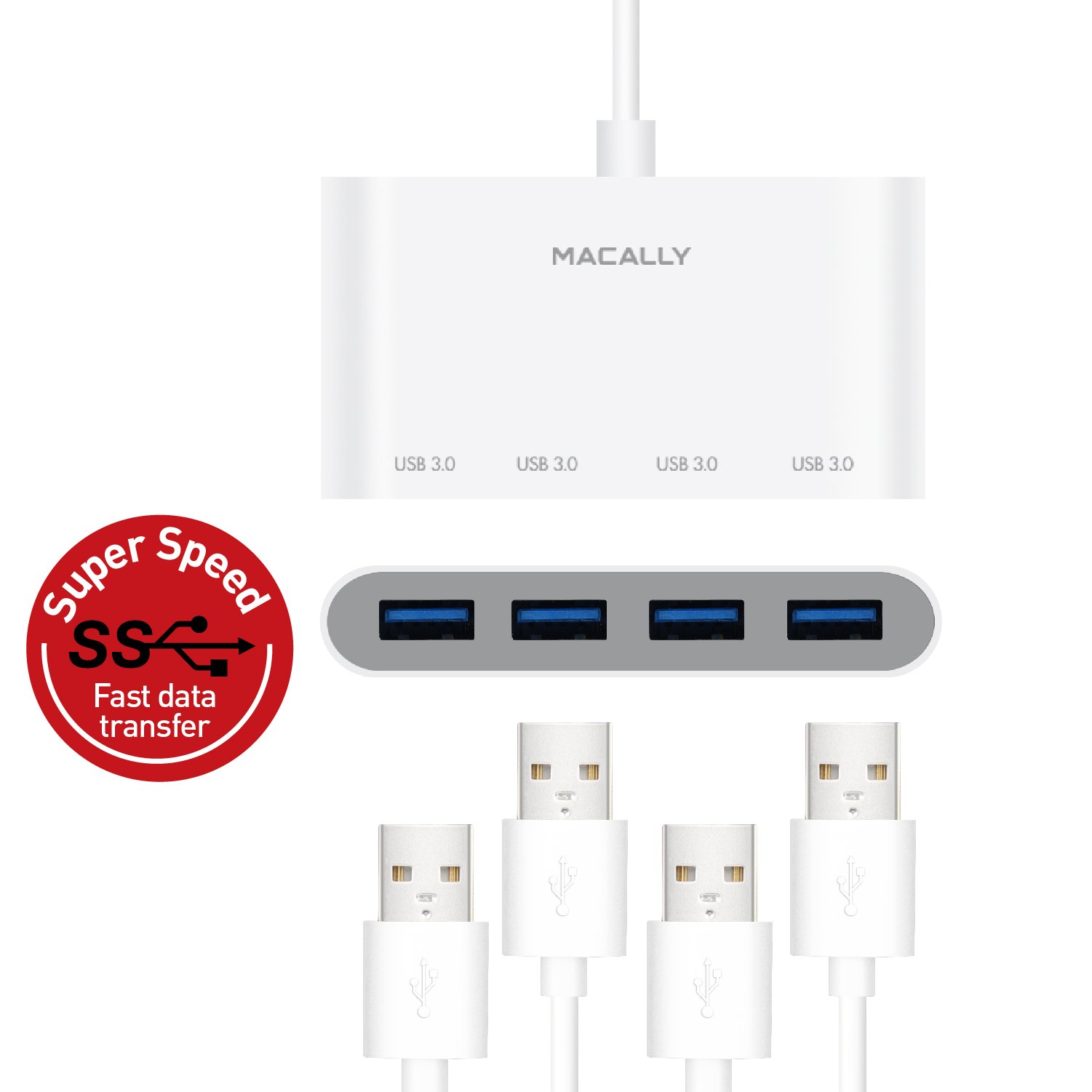 Macally Uchub4 USB-C Hub 10 CM Cable White with 4 USB-A Ports
