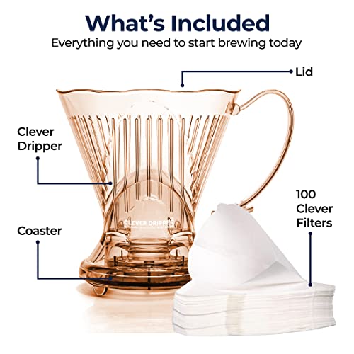 Clever Coffee Dripper and Filters, Large 18 oz, Original Classic Design, Safe BPA Free Plastic, Clever dripper coffee maker, drip coffee maker pour over, Immersion Dripper, Manual Coffee Maker, Includes 100 filters, coaster and lid 18 oz (Java)