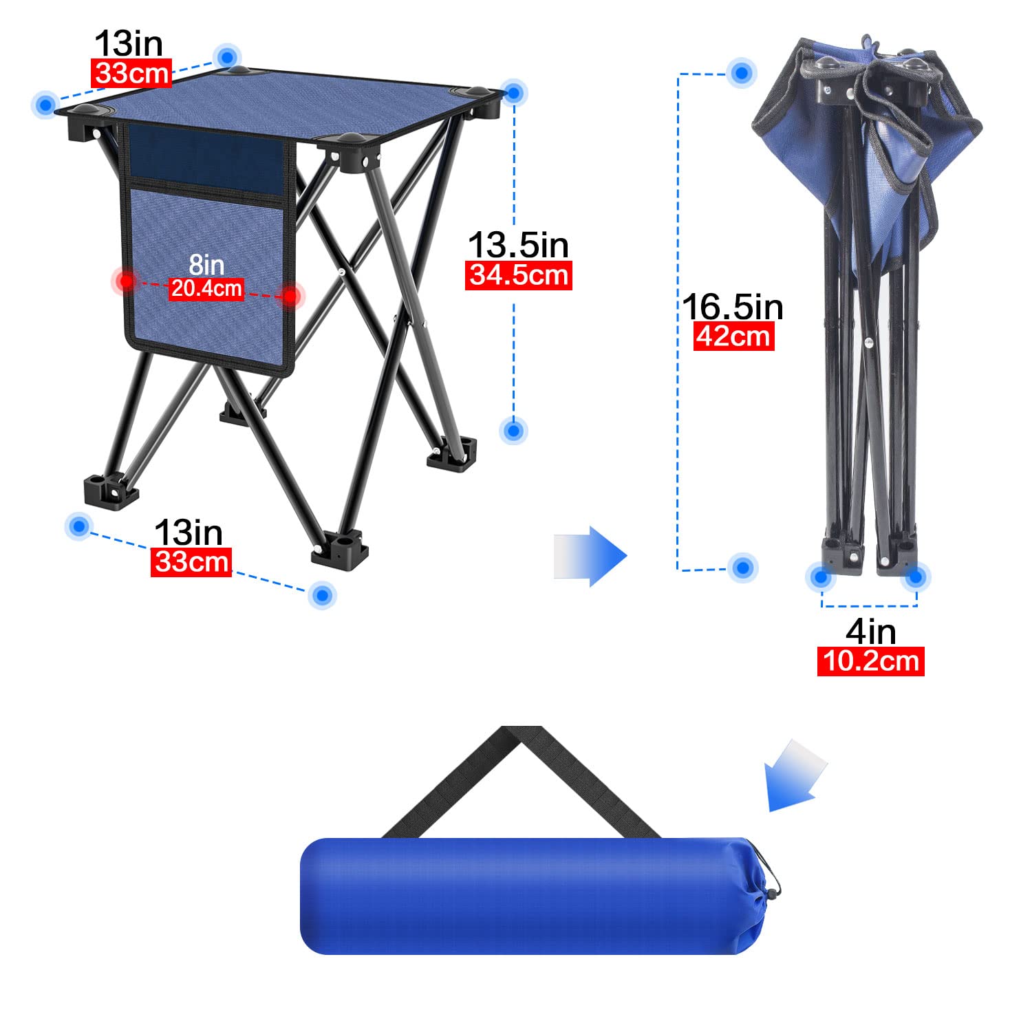 AIWOXING Camping Stool with Carry Bag, Collapsible Folding Portable Seat for Camp Fishing Hiking Gardening Beach, Small Foldable Camping Stools Chair, Blue
