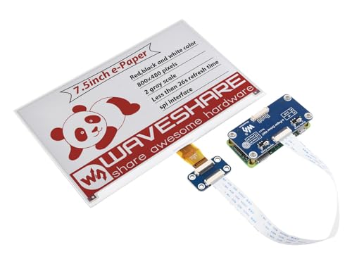 Waveshare 7.5inch E-Paper E-Ink Display HAT Compatible with Raspberry Pi 5/4B/3B/Zero/Zero W/Zero 2W/Pico/Pico W/Pico WH, 800Ă480 Pixels Red/Black/White Three-Color SPI Interface