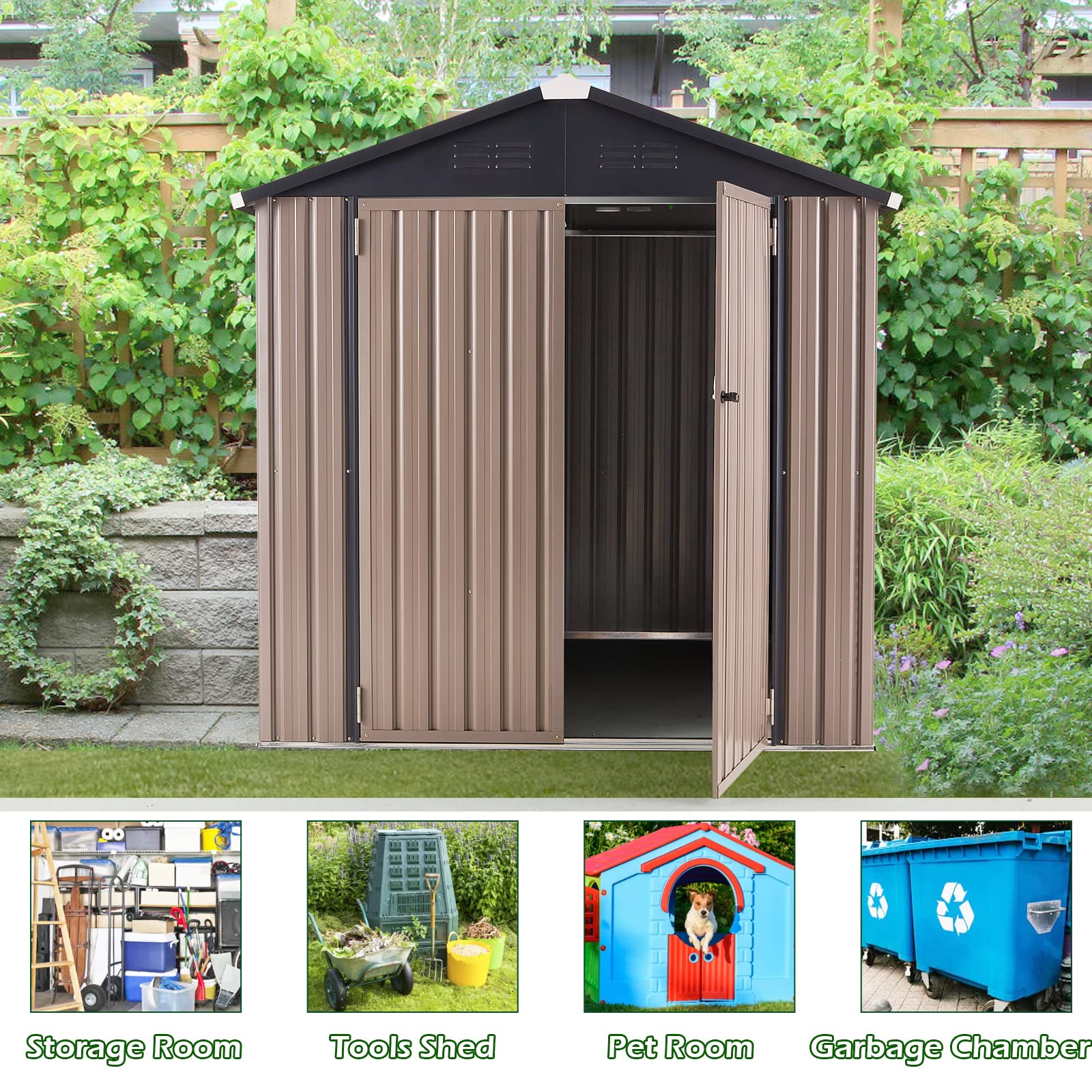 AECOJOY 6' x 6' Outdoor Storage Shed, Metal Shed with Design of Lockable Doors, Utility and Tool Storage for Garden, Backyard, Patio, Outside use