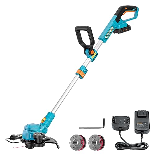 Berserker 20V 12" Cordless String Trimmer 2.0Ah Battery Powered and Fast Charger Included, 2-in-1 Compact Weed Wacker Eaters and Edger with Support Wheels,Ideal for Lawn Trim and Yard Maintenance