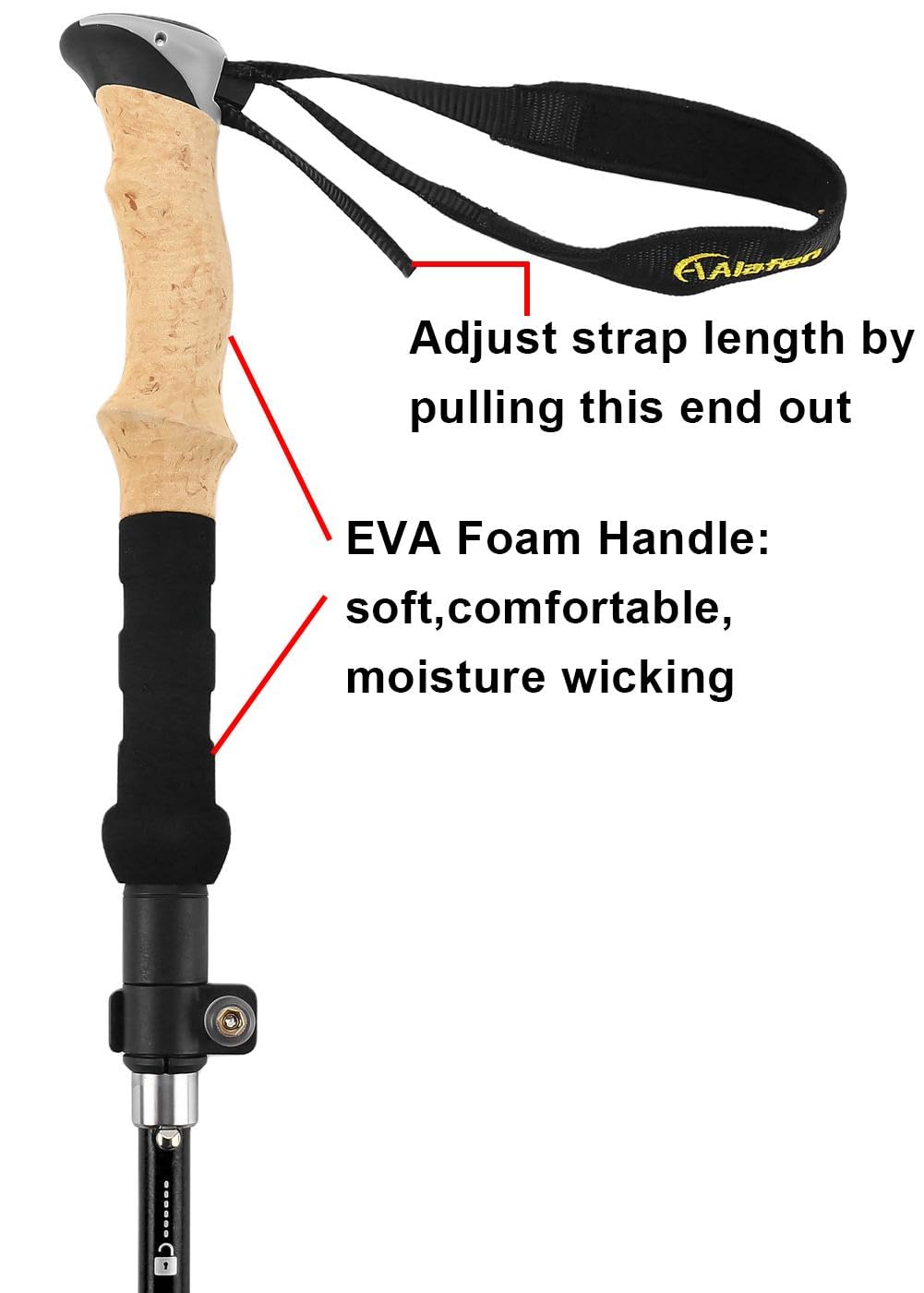 A ALAFEN Walking Stick - Collapsible Trekking Pole for Men and Women,7075 Aluminum Hiking Stick for Seniors, Black 1PC