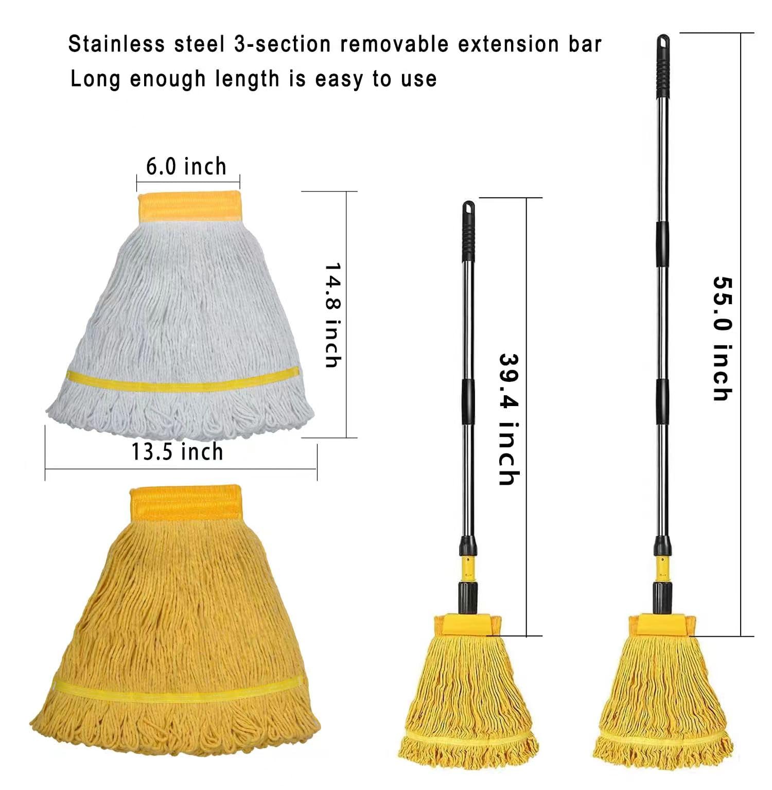 Aminleter Commercial Mop Heavy Duty Industrial Dust Mop with Extra Replacement Mop Head, 55" Stainless Steel Pole, Loop-End String Wet Cotton Mop for Cleaning Tile, Floor, Office, Kitchen, Garage
