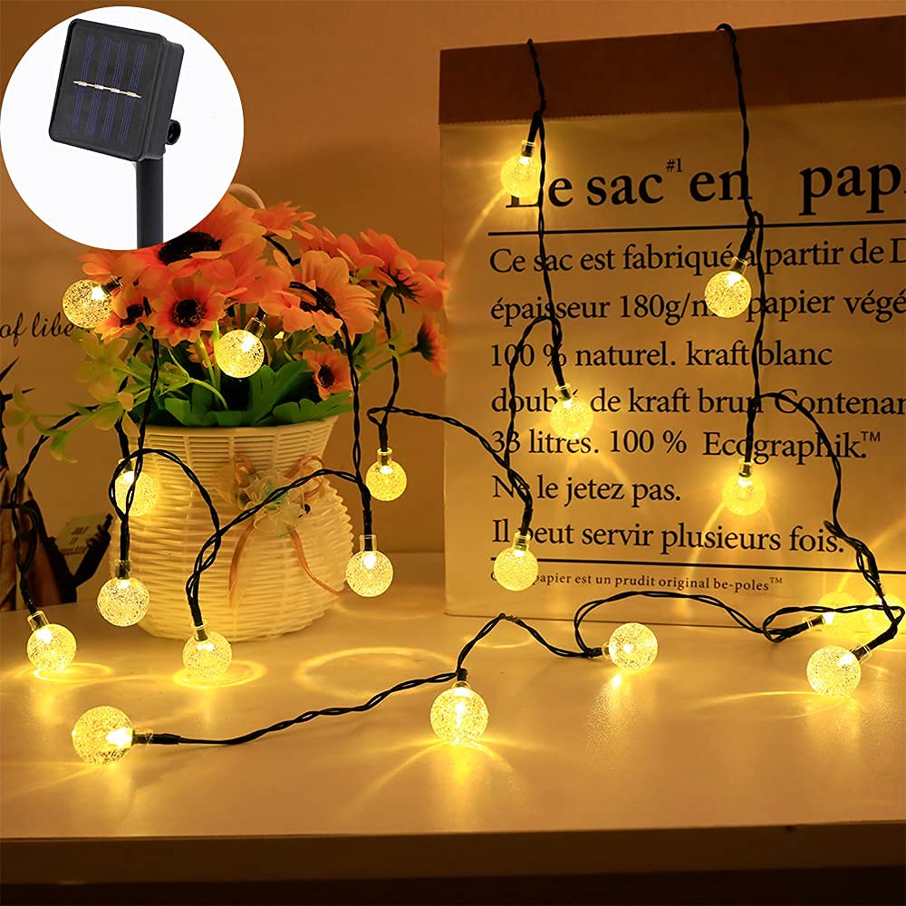 Hawisphy 2 Pack Solar String Lights, Outdoor String Lights, Waterproof, Outdoor Lights, Solar Powered, 8 Lighting Models for Garden, Yard, Party, Home, Tree Decorations, 20 ft