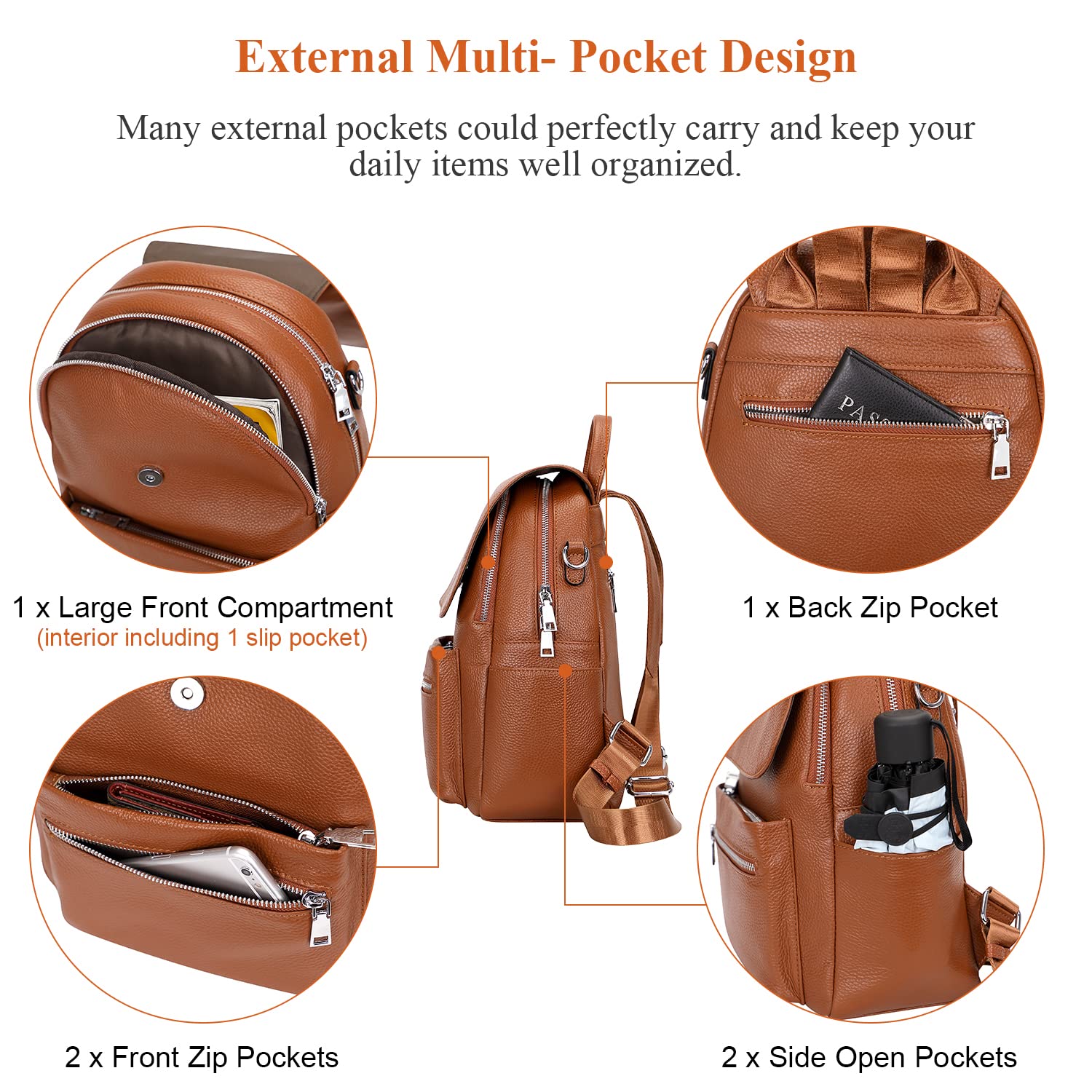 ALTOSY Genuine Leather Backpack Purse for Women Convertible Shoulder Bag Fashion Rucksack Backpack with Flap(A138 Brown)