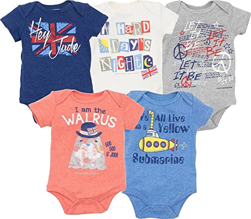 Lyrics by Lennon and McCartney Newborn Baby Boys 5 Pack Short Sleeve Bodysuits Multi 3-6 Months
