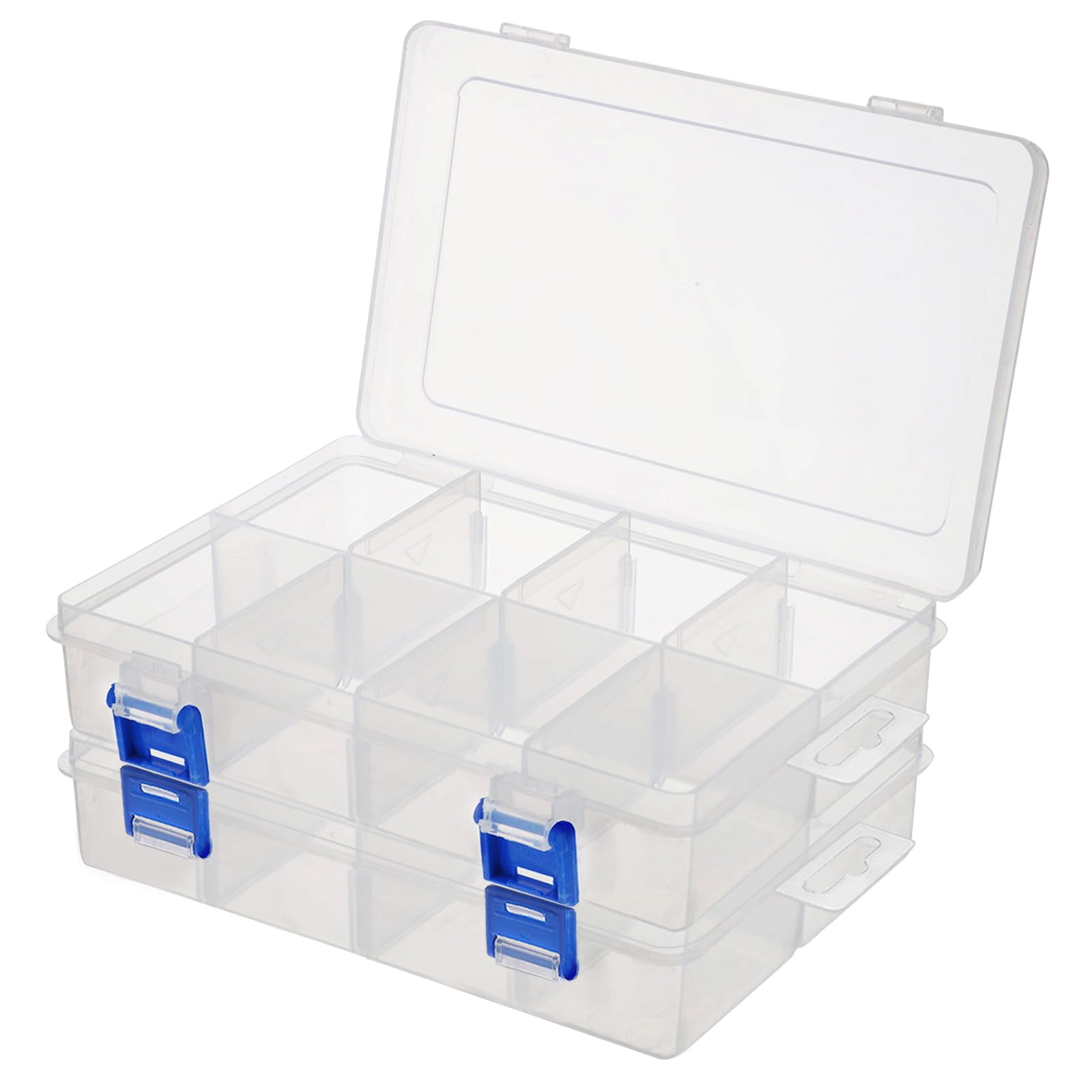 Senbos 8 Grids Bead Organizers and Storage, Plastic Organizer Box with Removable Dividers for Candies Snacks Electronics Jewelry Small Parts, 2 Pack