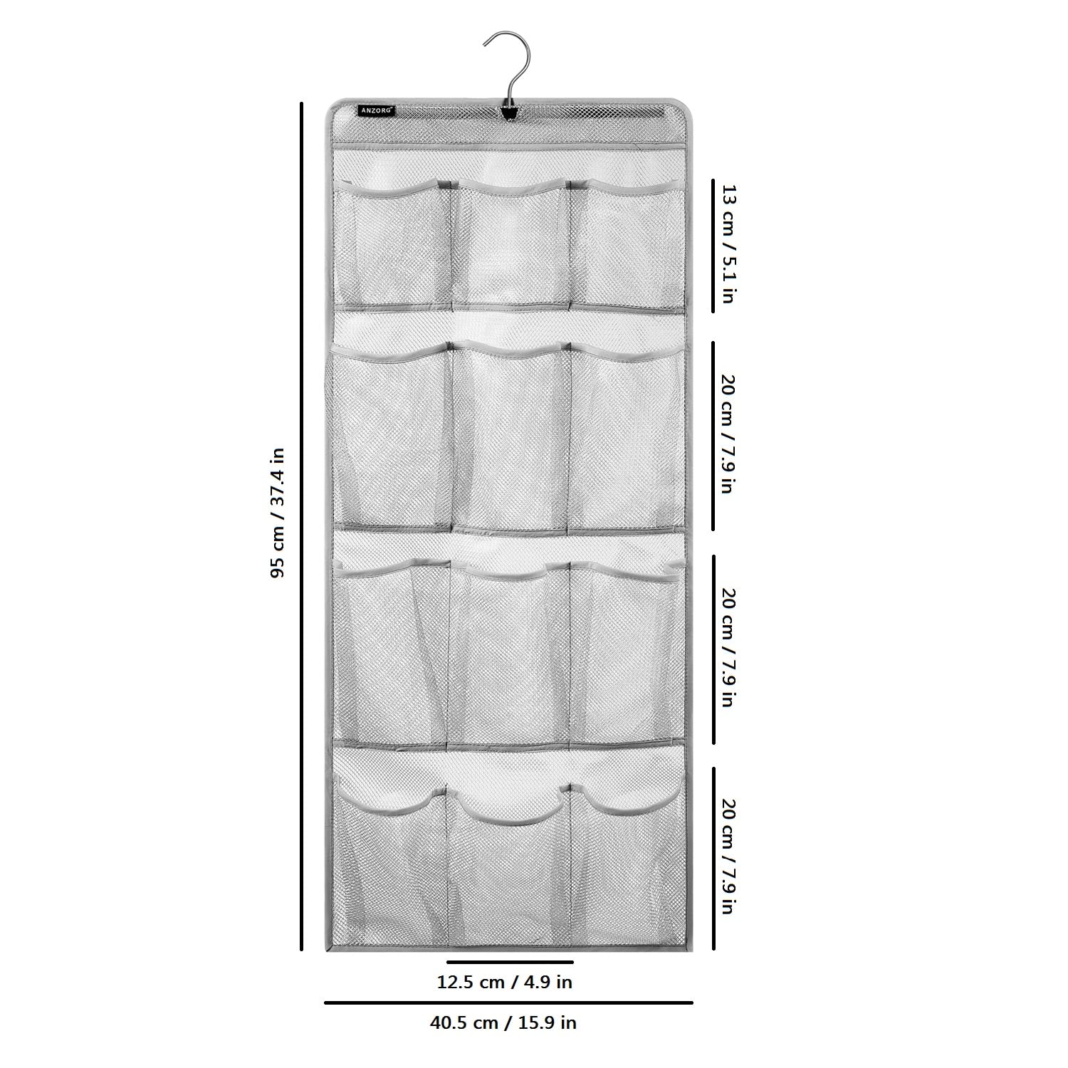ANZORG Mesh Shower Organizer Hanging Caddy Quick Dry Bathroom Storage for Toiletry Accessories with Rotating Hanger (12 Pockets)