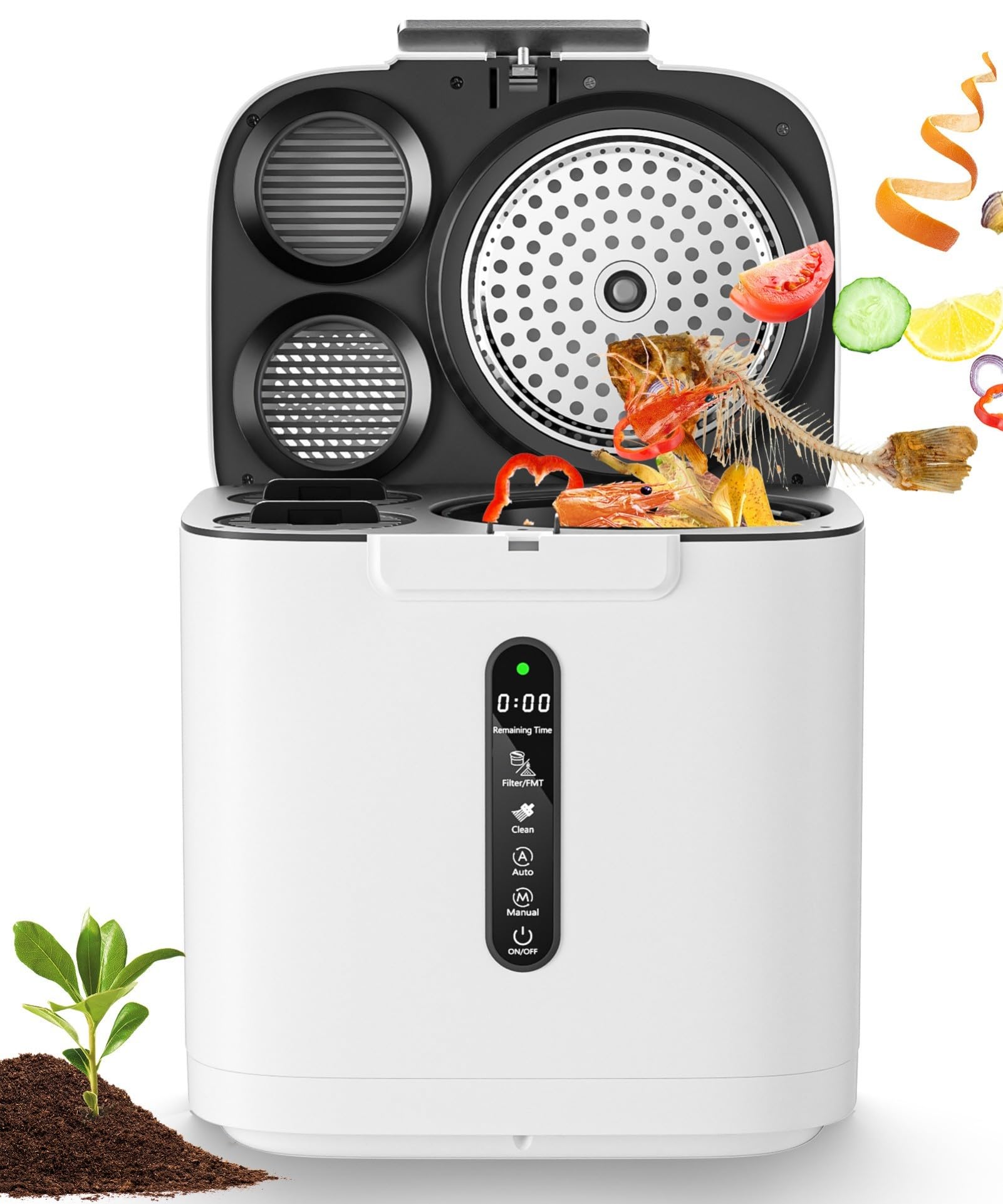 4L Indoor Countertop Electric Composter, Compost Bin for Kitchen, Odorless/Auto-Cleaning/Smart LED Display/ 3 Modes, Turn Kitchen Waste to Fertilizer, Food Compost Machine for Garden