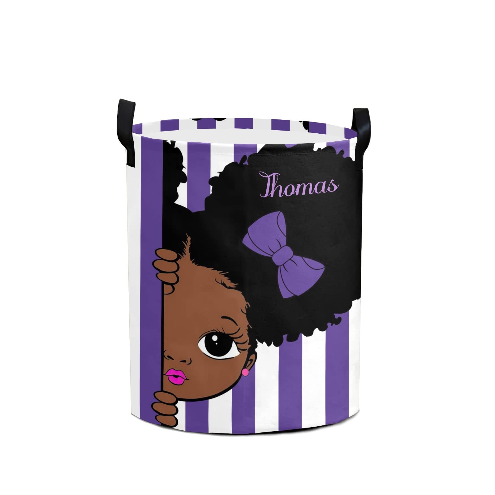 African Girl Violet Personalized Laundry Hamper,Custom Name Collapsible Waterproof Laundry Basket Storage Bins with Handle for Clothes,Toy,Nursery