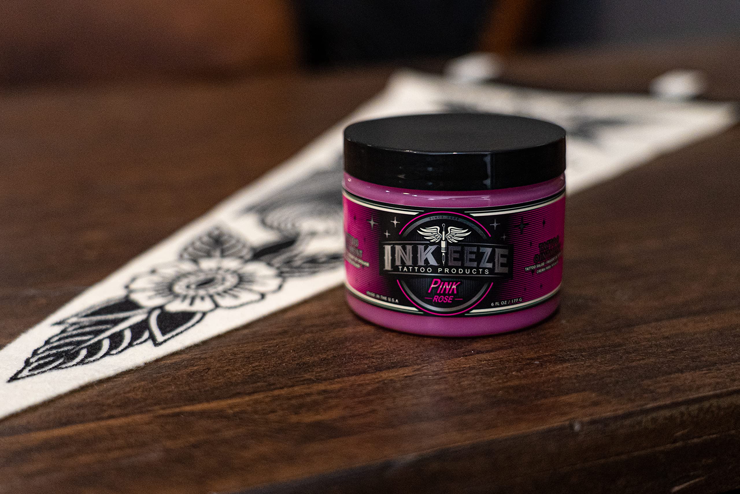 INK-EEZE Pink Tattoo Ointment for Artists and Aftercare, Essential Oils, Vegan, Cruelty Free, Made in USA, Bubble Gum, 6oz