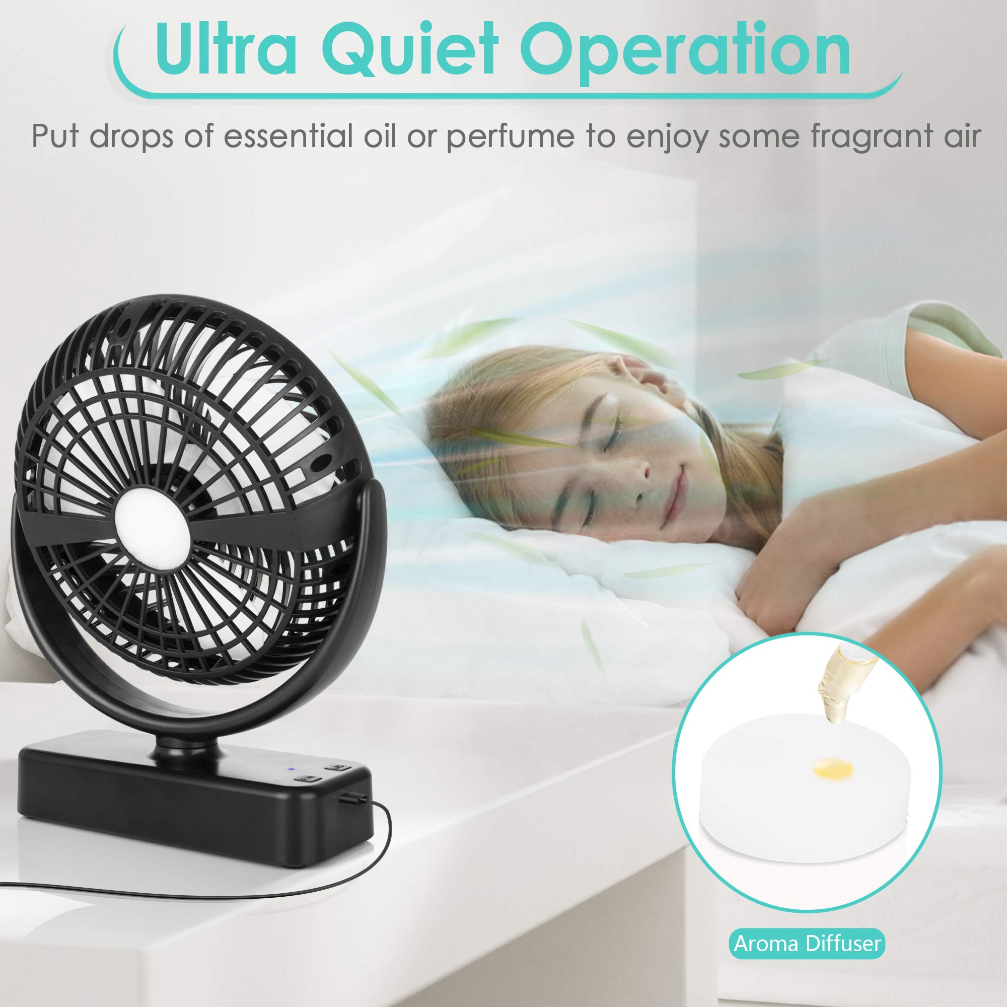 7-Inch Desk Fan, USB Operated Desktop Fan With 3 Speeds, Hanging Hook, LED Lantern, Table Cooling Fan for Home Office and More