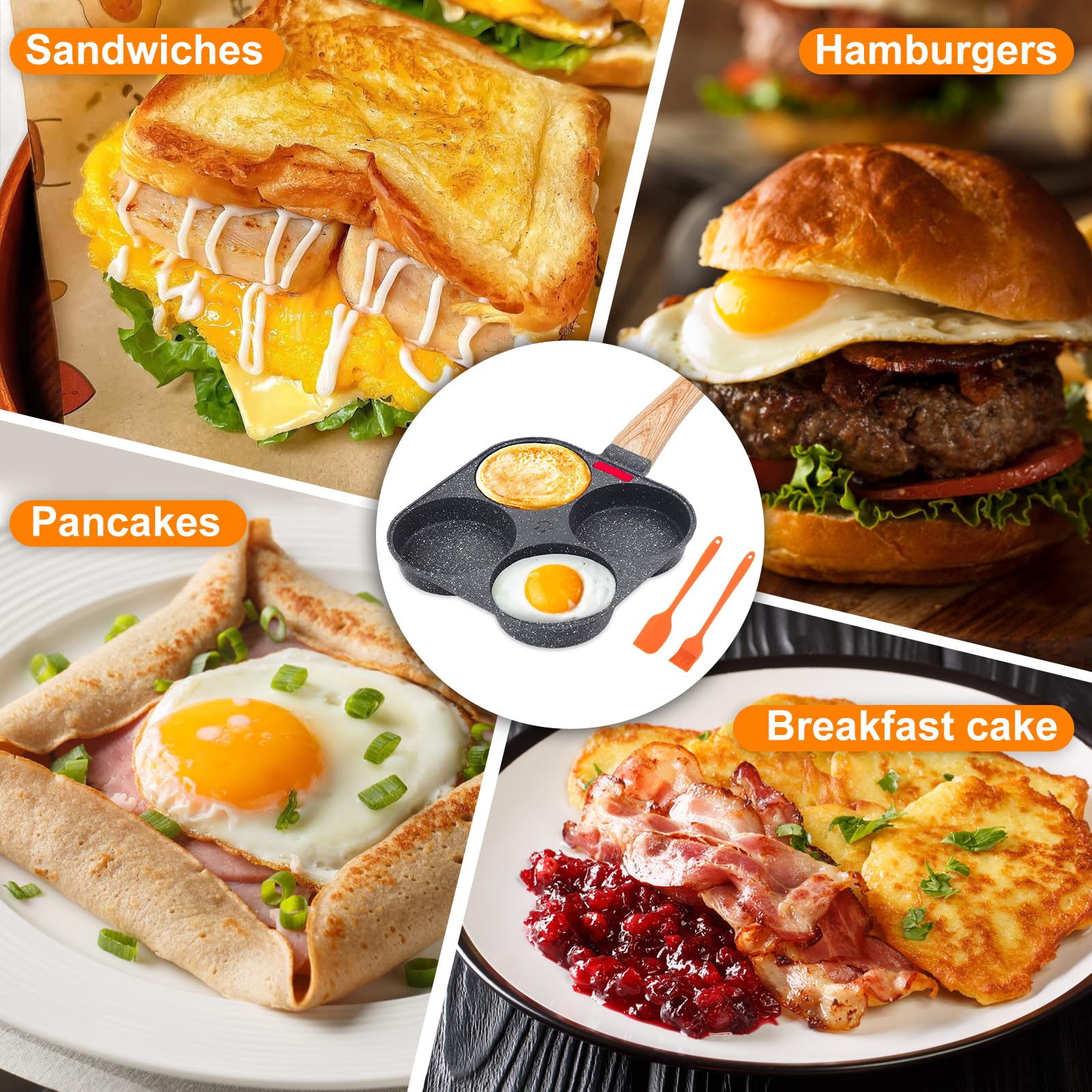 AHFLRITO Egg Pan, 4 Cup Egg Pans Nonstick, Healthy Breakfast Pancake Pan, Aluminum Omelette Pan, Easy Clean Small Egg Frying Pan, Fried Egg Cooker Suitable for Gas Stove & Induction Cookware