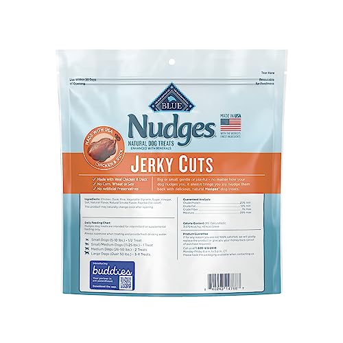 Blue Buffalo Nudges Jerky Cuts Natural Dog Treats, Chicken and Duck, 16oz Bag