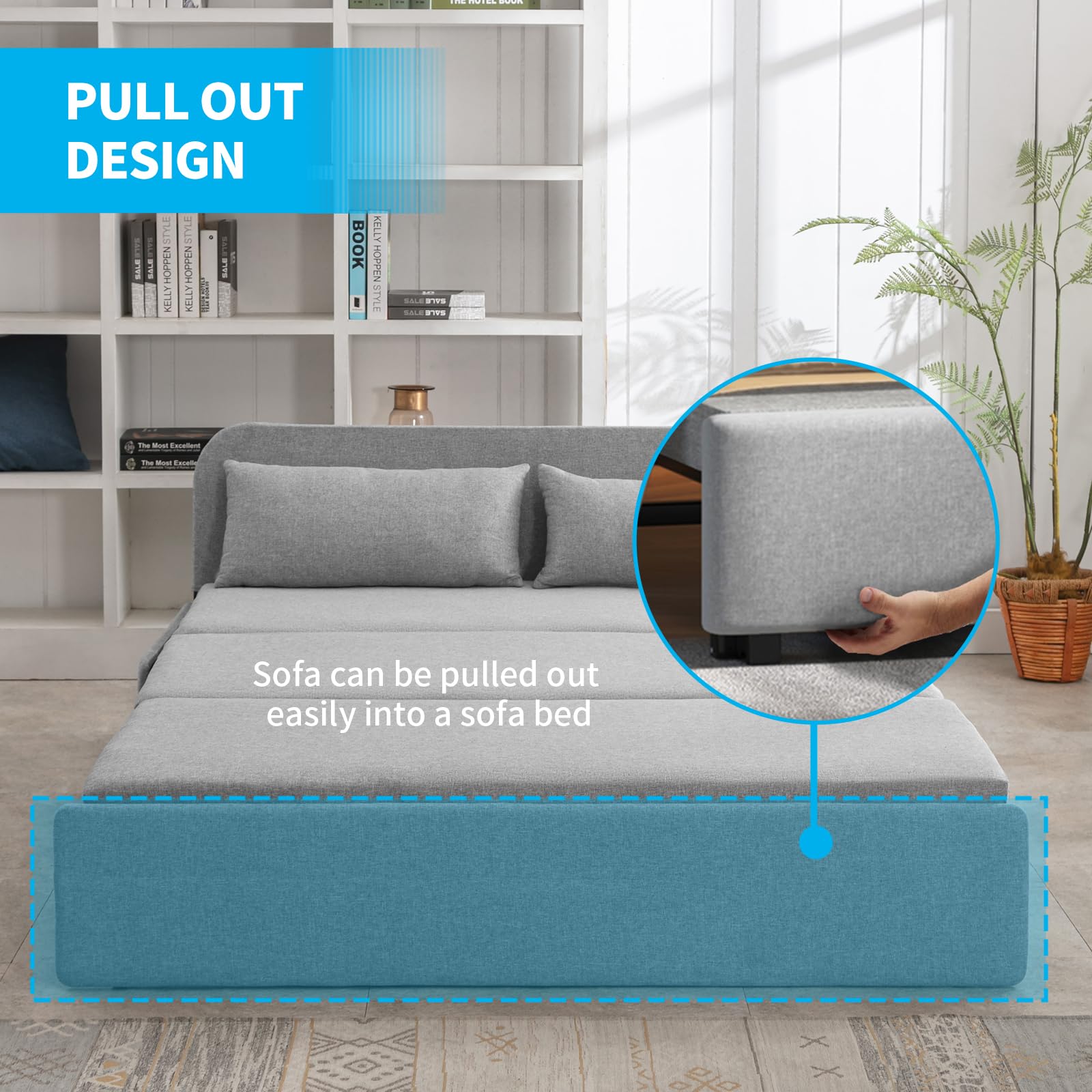 ADOWORE Queen Pull Out Sofa Bed, Linen Sleeper Sofa Couch with Pullout Bed, 2 in 1 Convertible Pull Out Couch Bed with 2 Cushions, Loveseat Sofa Bed for Living Room Apartment, Office