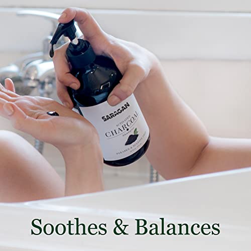 Saragan Activated Charcoal Shampoo - Natural Clarifying Shampoo w/Keratin, Argan & Jojoba Oils - Sulfate & Paraben Free Shampoo for Women and Men - Charcoal Detox Shampoo (16 oz) All hair types