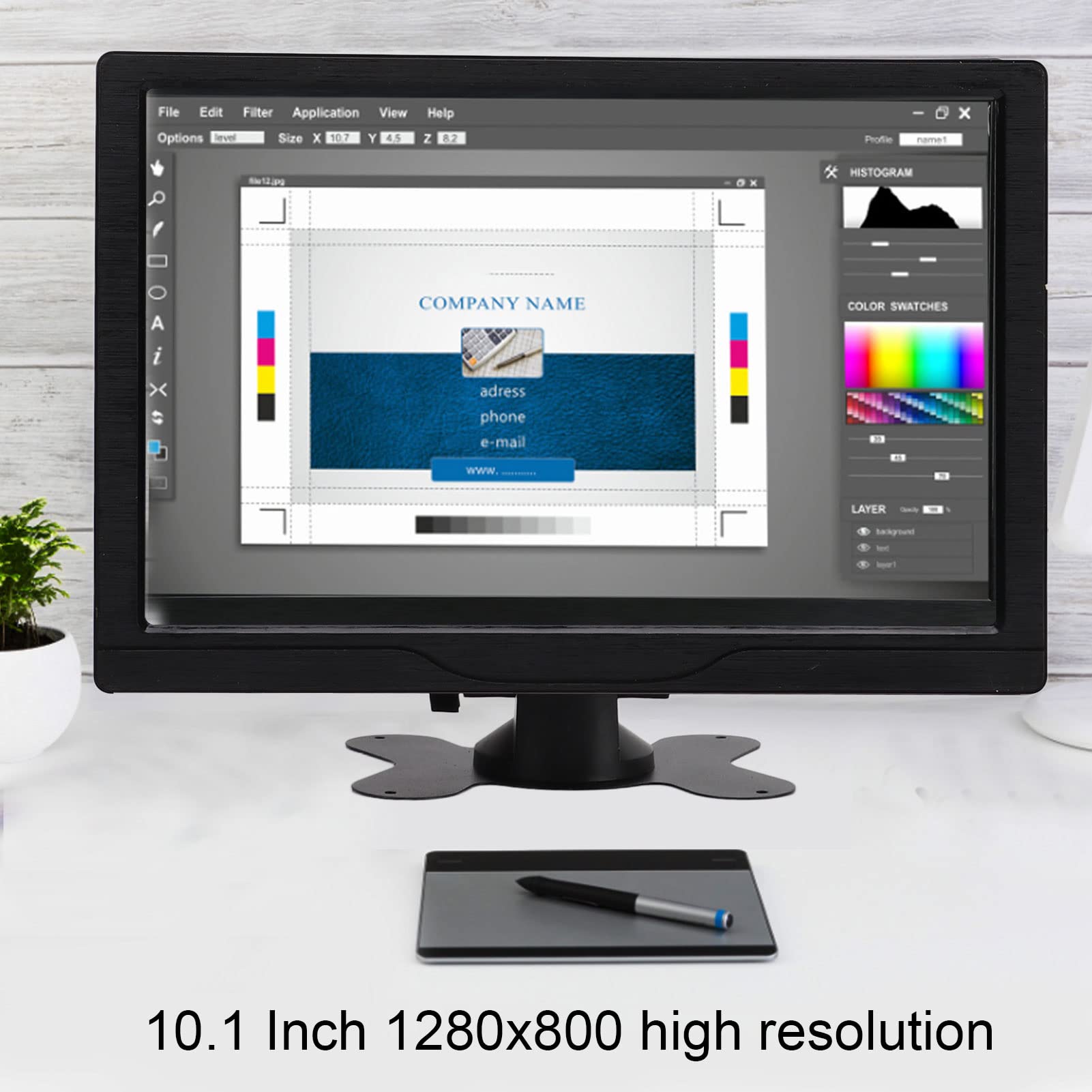 AMONIDA 10.1 Inch Monitor Adjustable Stand MultiInterface HD Display Dual Speakers for Office (US Plug)