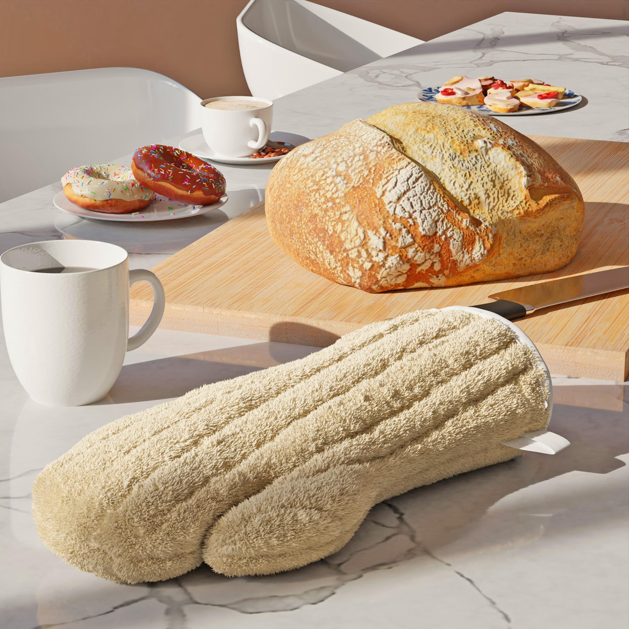 ABC Terry Cloth Oven Mitt 33 Cm. 3 Pairs of Beige Kitchen Oven Mitts Heat Resistant with 260 C Heat Resistance. Cut Resistant Cotton Oven Mittens for Kitchen with Top Loop. Washable Oven Gloves