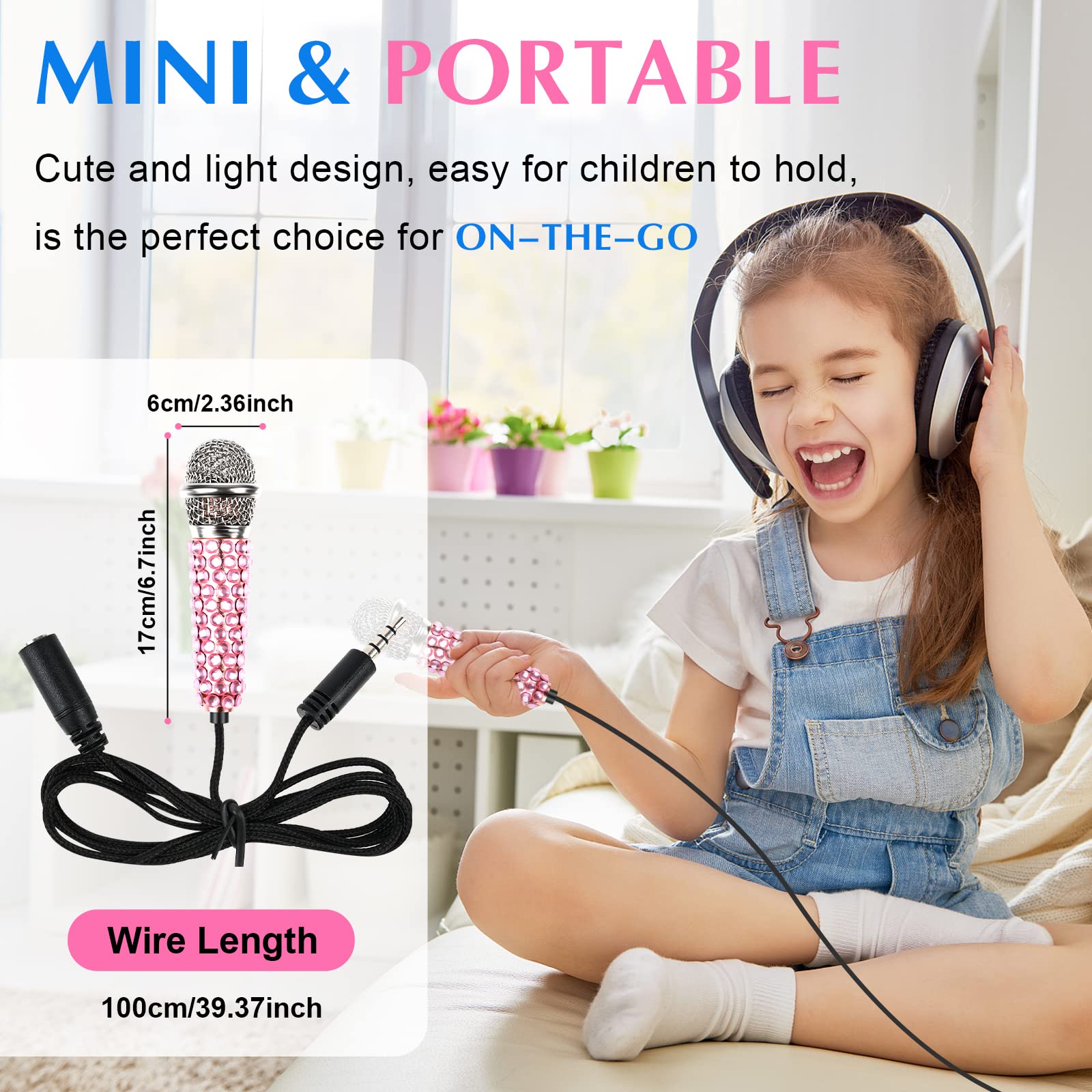 5PCS Mini Microphone Portable Vocal Instrument Tiny Phone Microphone Asmr Karaoke Microphone with 5 Pieces Rhinestone Stickers | 3.5mm Audio Connector Suitable for Apple Android Mobile Phone Laptop