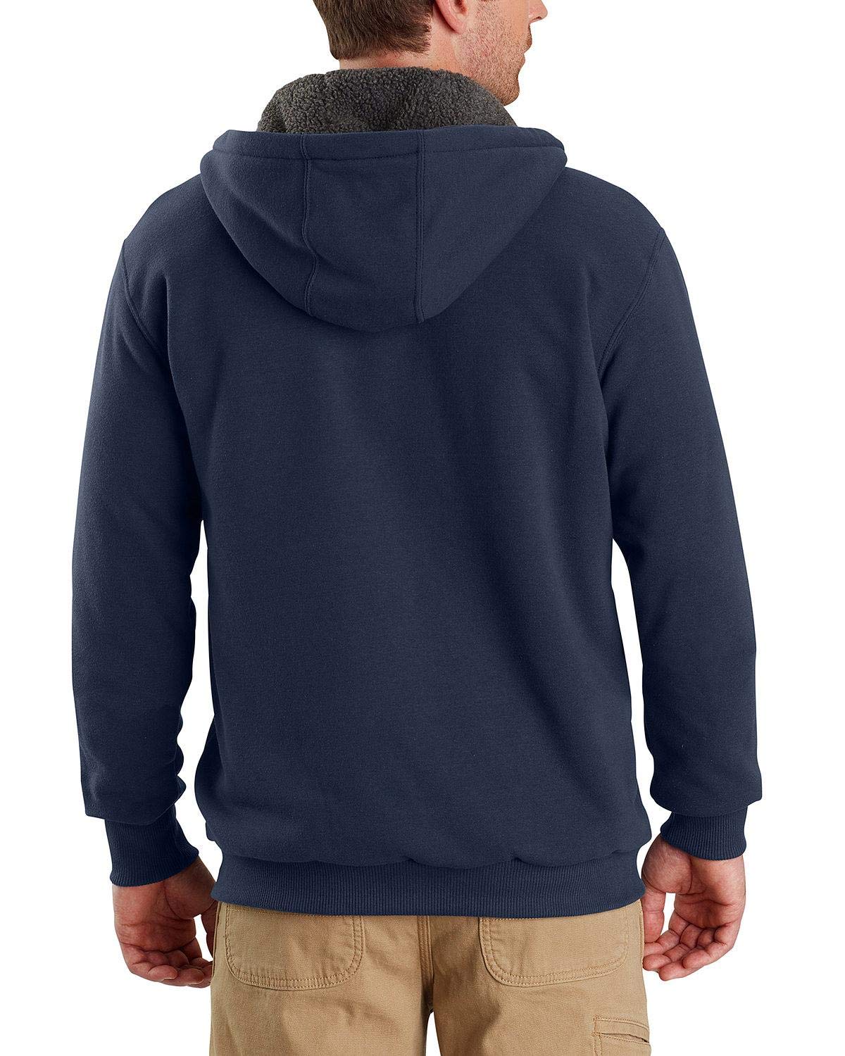 Carhartt Men's Rain Defender Rockland Sherpa Lined Hooded Sweatshirt, New Navy, Medium